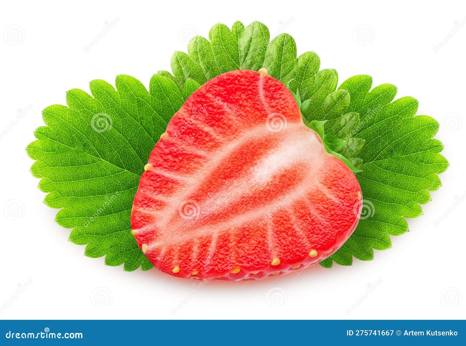 Isolated Strawberry with Leaves. Half of Strawberry Fruit Isolated on ...