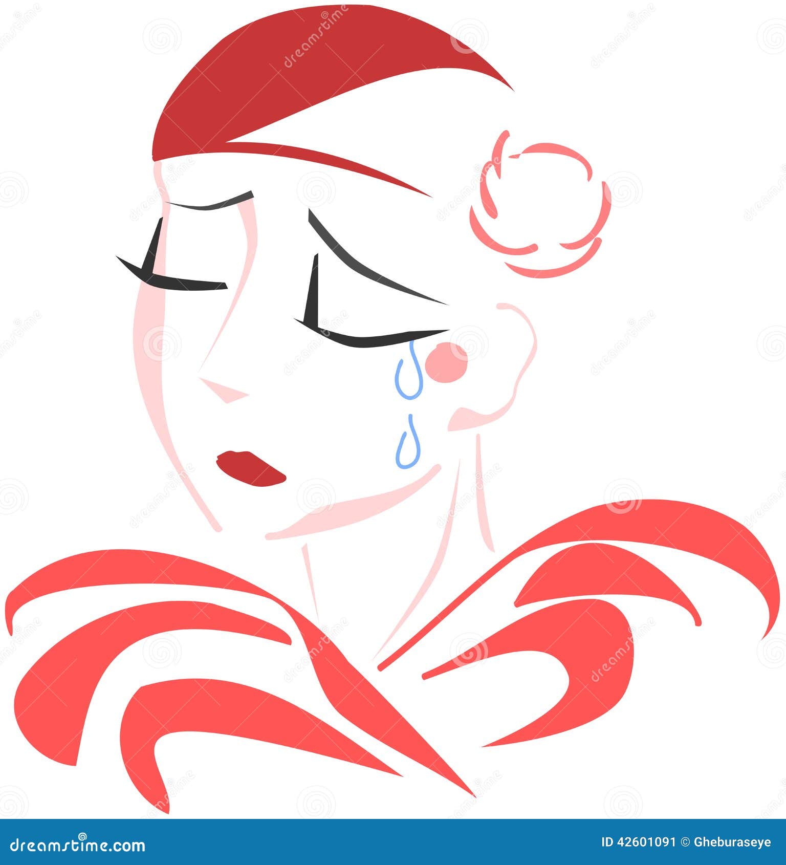 Isolated Stylized Sad Pierrot in Red Tones Stock Illustration ...