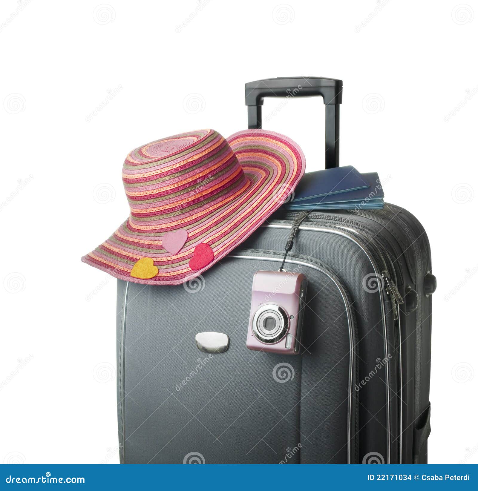 Isolated Suitcase with Female Accessories Stock Photo - Image of bonnet ...