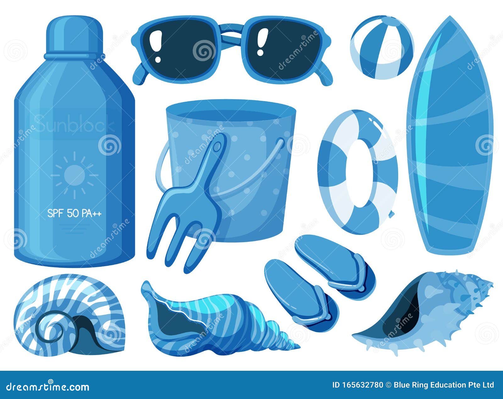 Isolated of Summer Items in Blue Color Stock Illustration ...