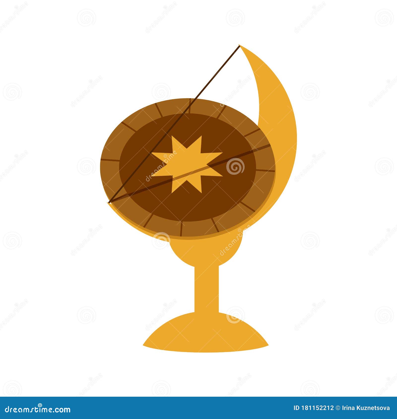 Isolated Sundial In White Background. Round Ancient Clock. Shadow From ...