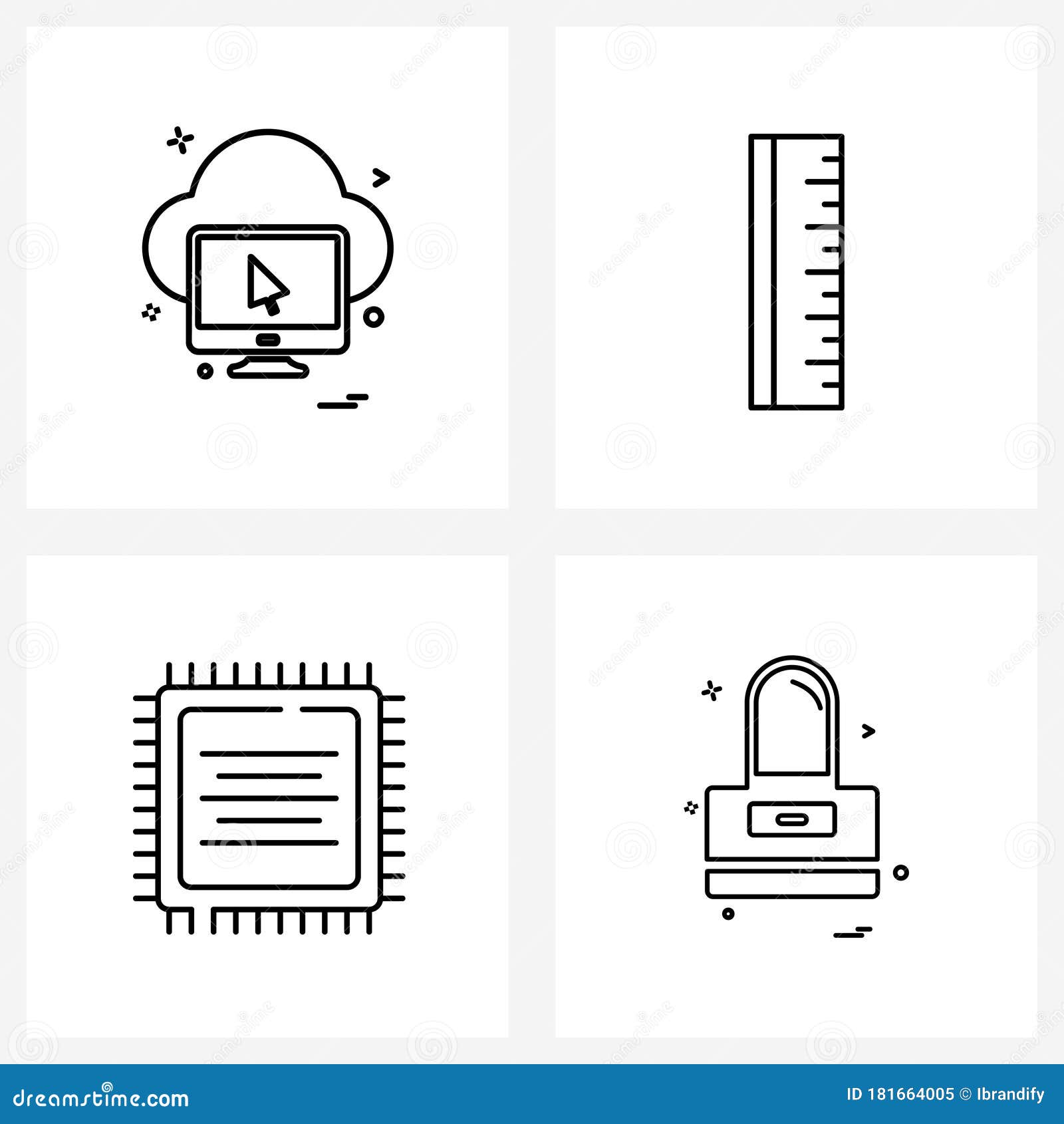 Isolated Symbols Set of 4 Simple Line Icons of Cloud, Technology ...