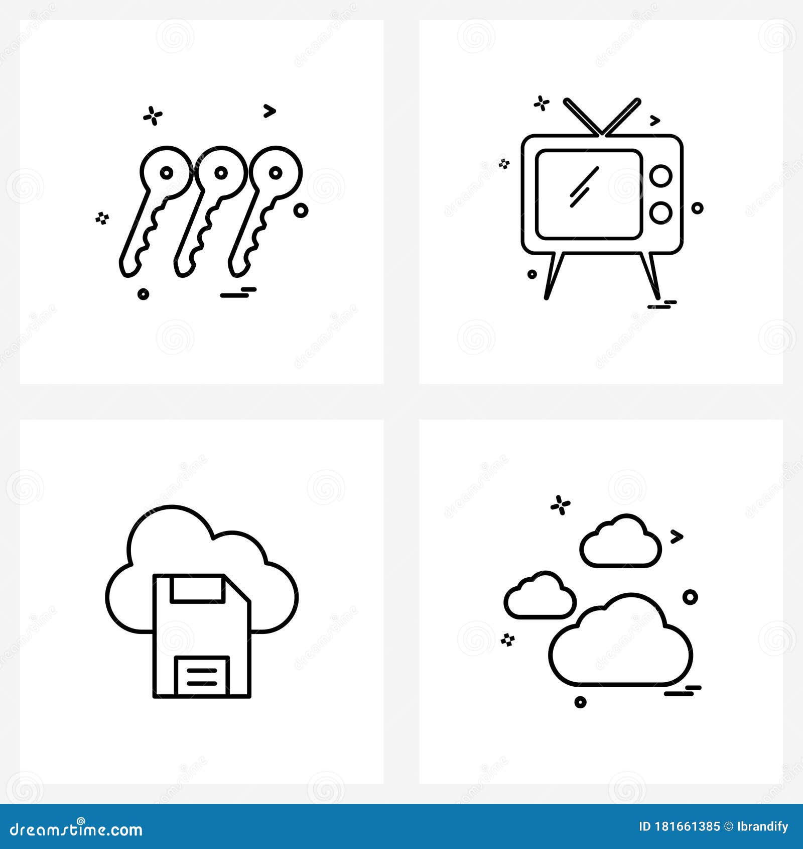 Isolated Symbols Set of 4 Simple Line Icons of Key; Weather; TV; Cloud ...