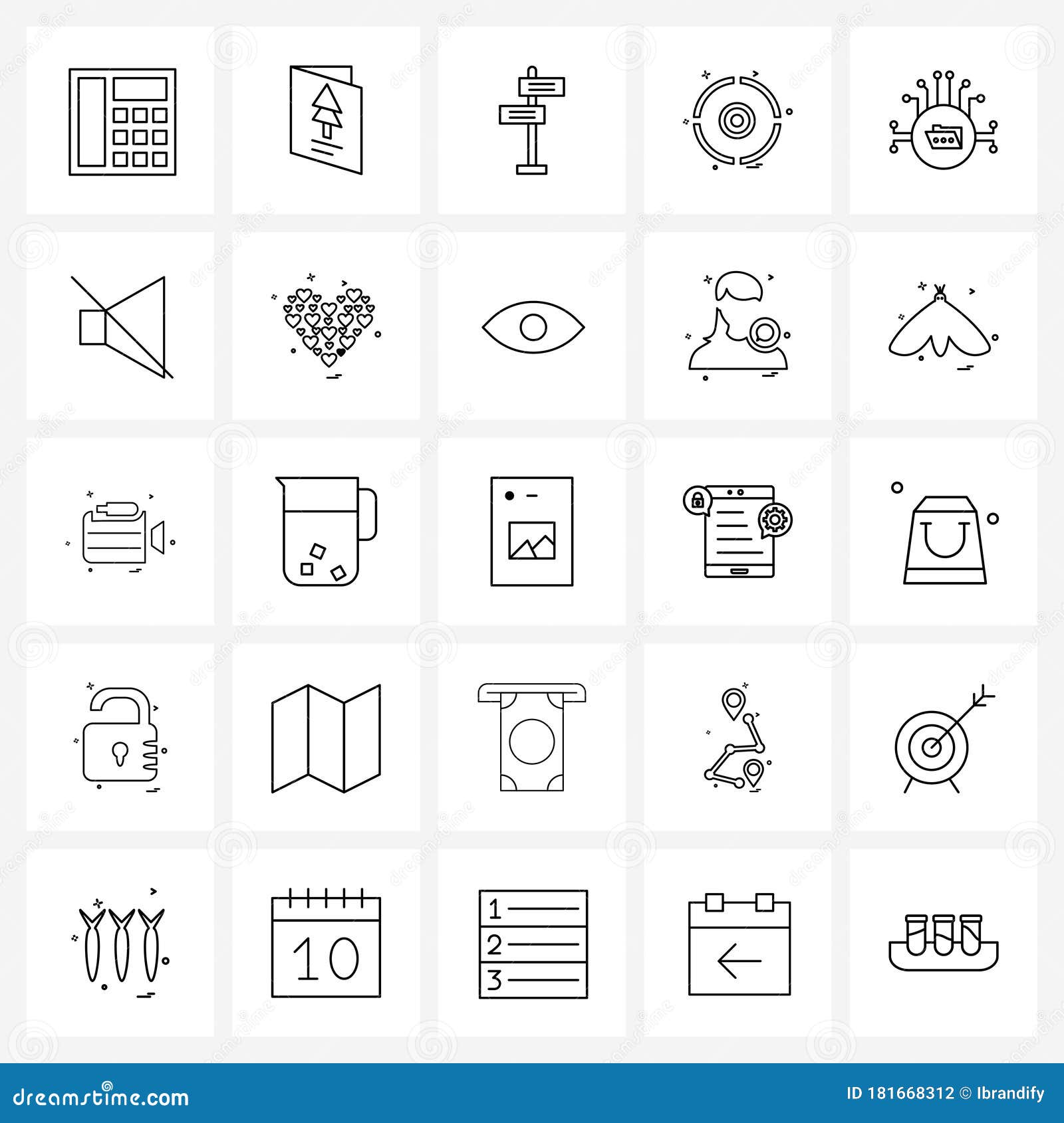 Isolated Symbols Set of 25 Simple Line Icons of Sound, Internet ...