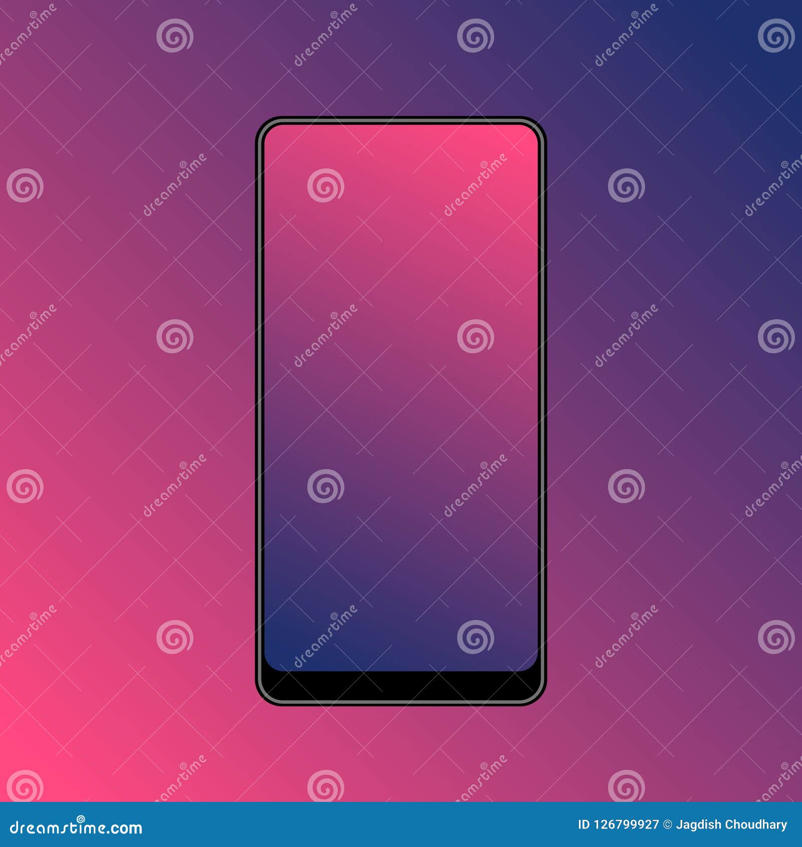 Isolated Touchscreen Black Smartphone with Gradient Wallpaper and ...