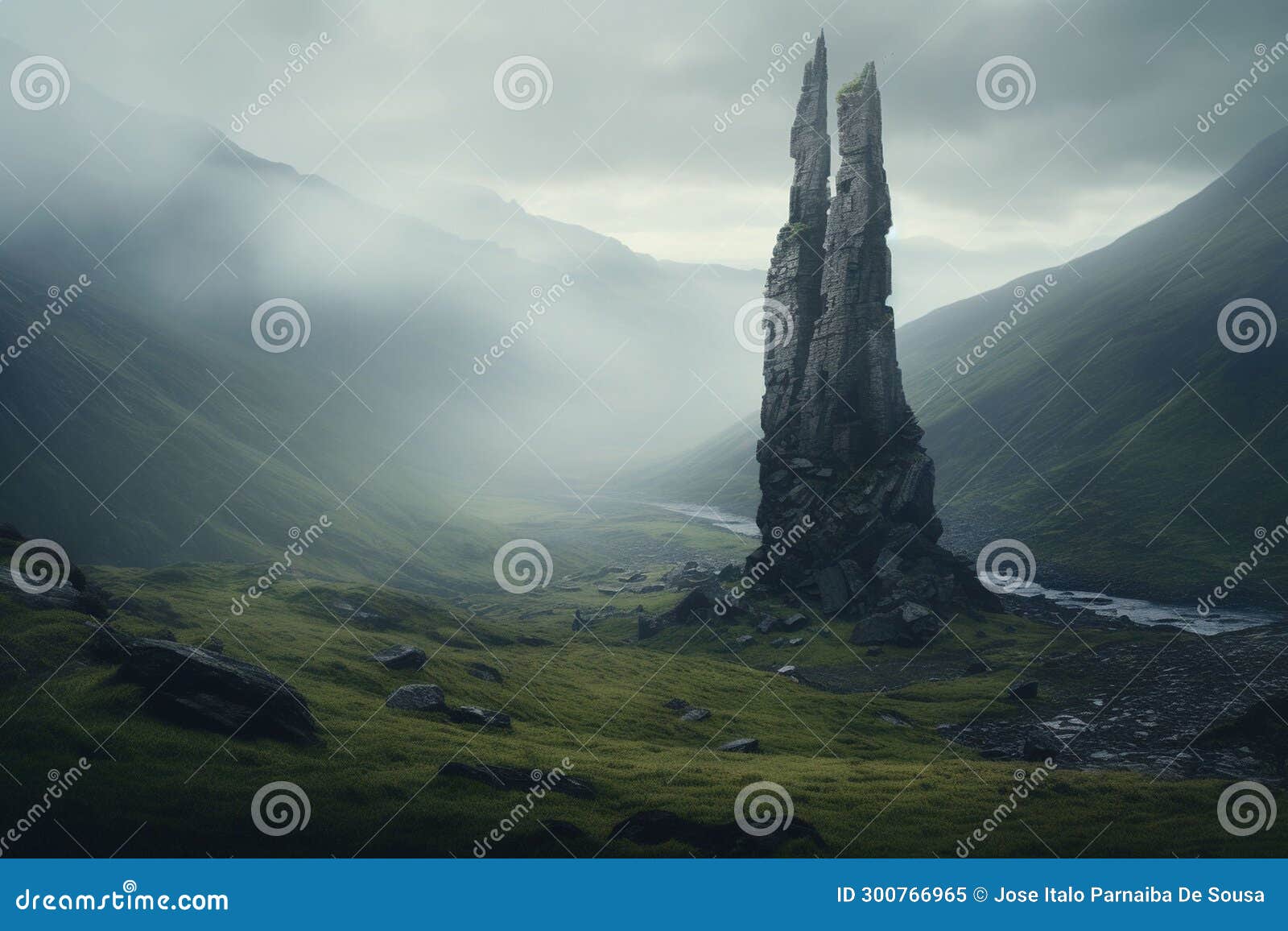 Isolated Tower Reaching into the Misty and Stock Illustration ...