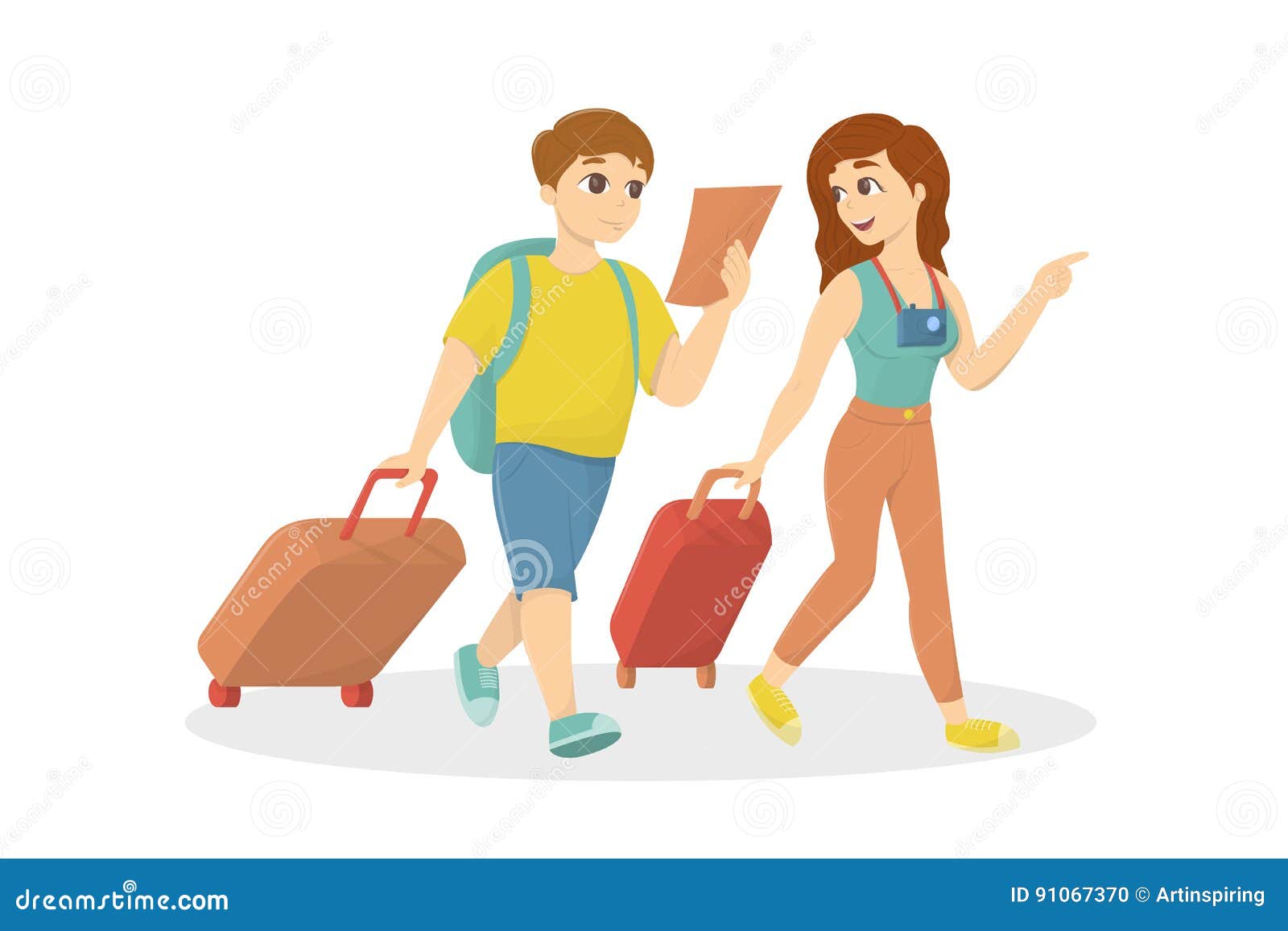 Travelling Couple Sitting On Bag And Looking World Map Royalty-Free ...
