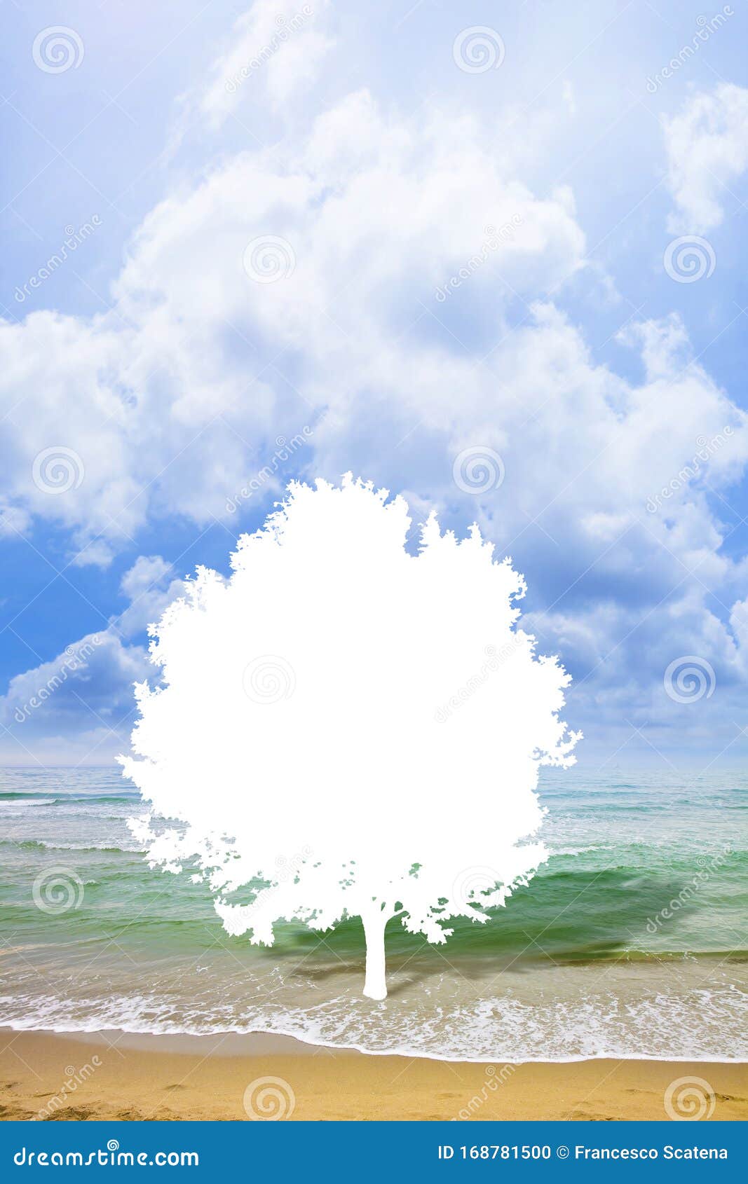 Isolated Tree on the Beach Against a Cloudy Sky - Concept Image with ...