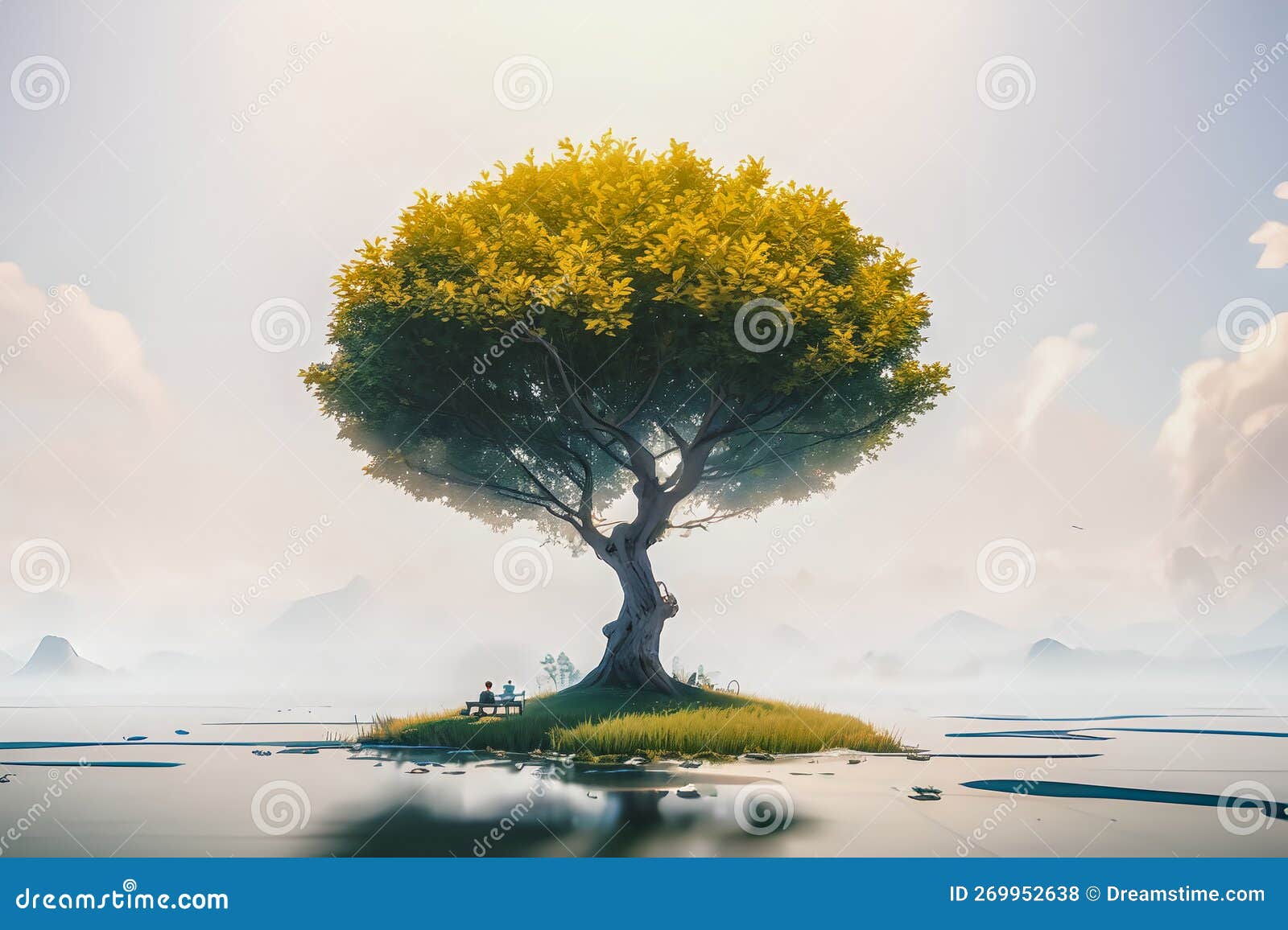 Tree on an Isolated Island. Generated by AI. Stock Illustration ...