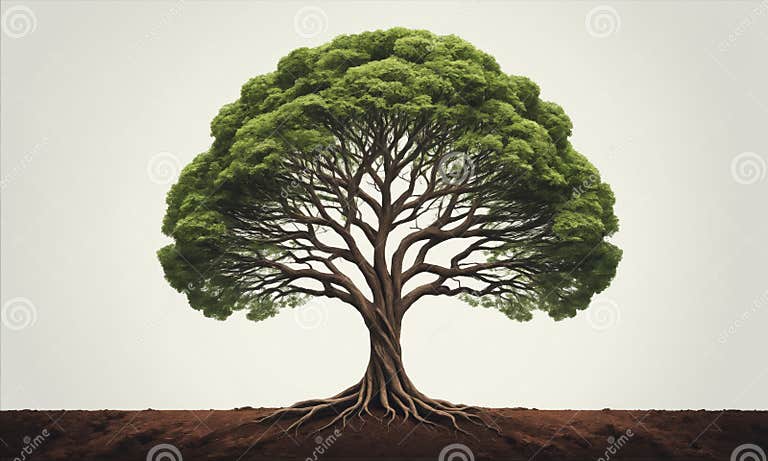 Isolated Tree with Large Canopy and Intricate Root System Stock ...