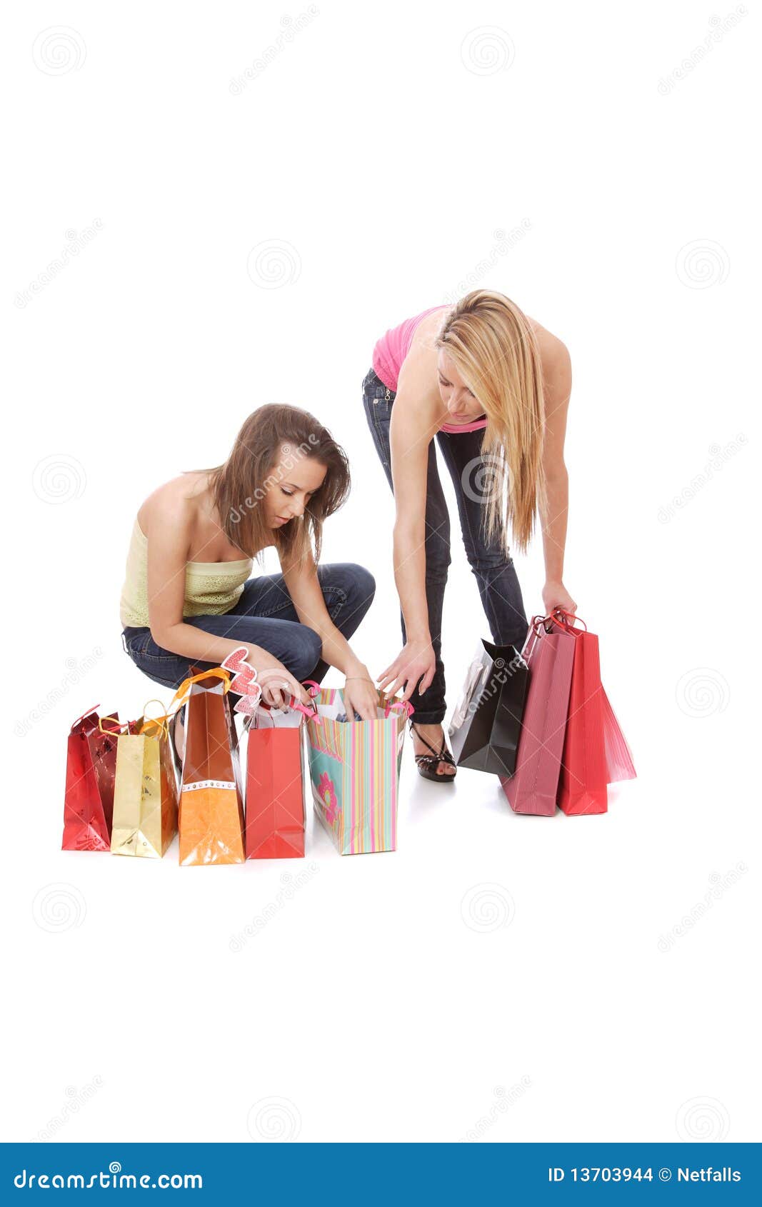 Isolated Two Shopping Women Stock Photo - Image of couple, arcade: 13703944