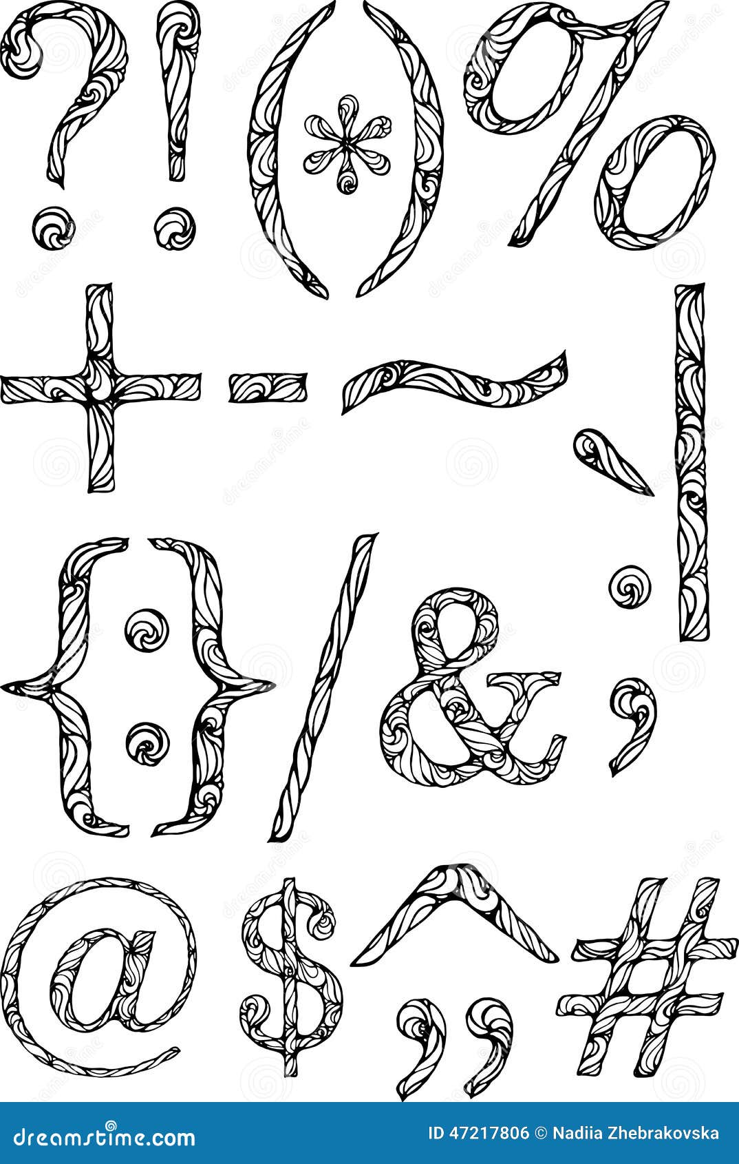 Isolated Typographic Symbols with Abstract Pattern Stock Vector ...