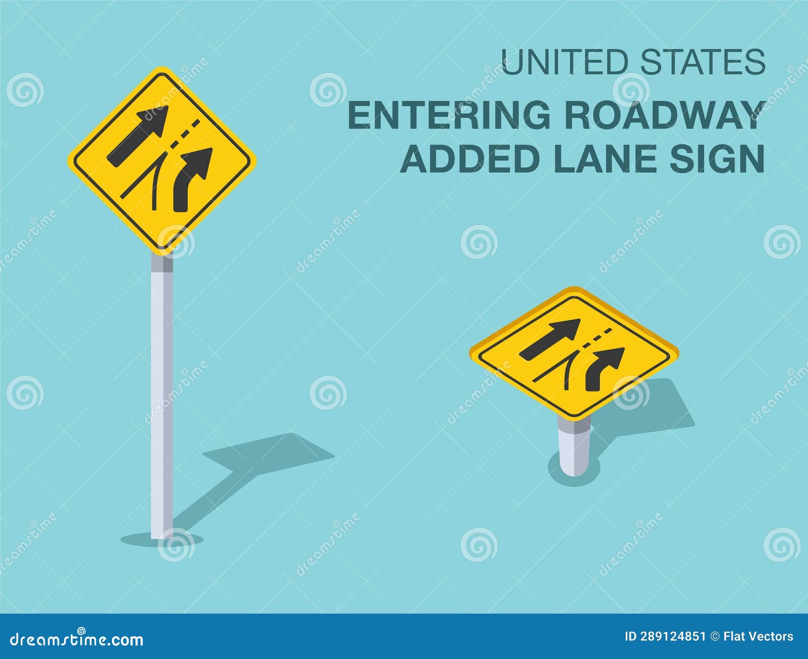 Isolated United States Entering Roadway Added Lane Sign. Front and Top ... Isolated United States Entering Roadway Added Lane Sign. Front and Top ...