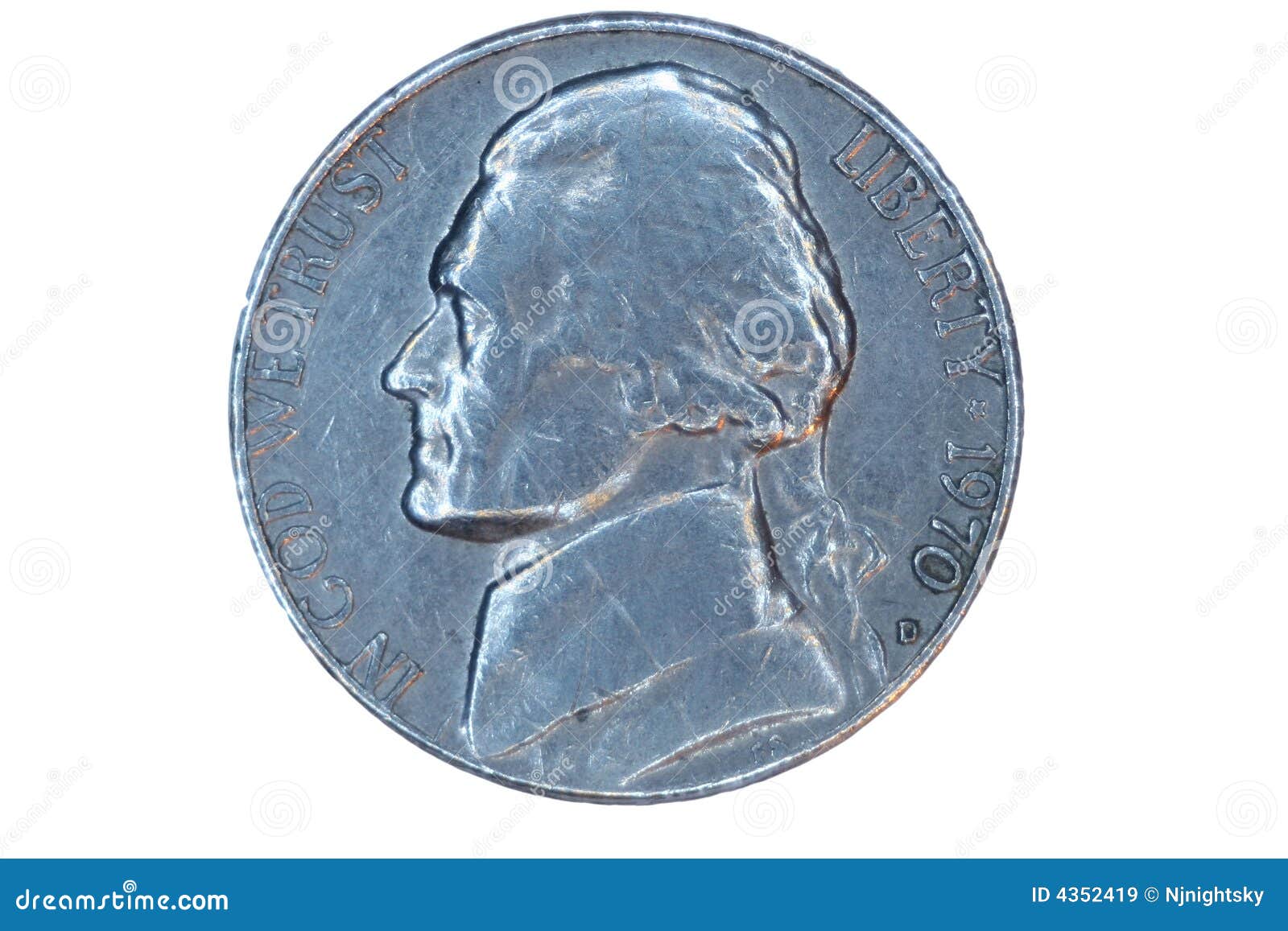 Isolated US nickel front stock image. Image of polished - 4352419