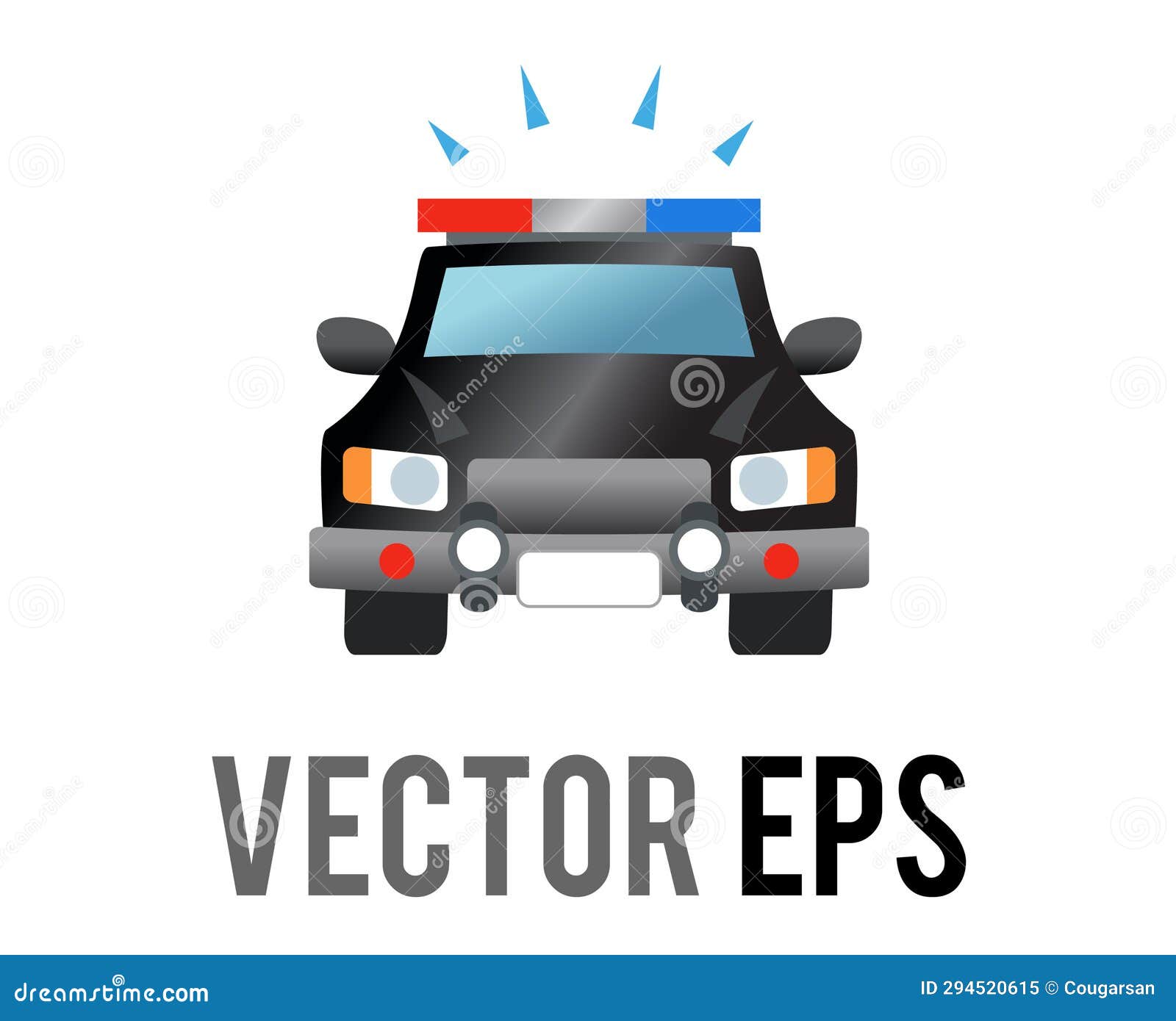 Isolated Vector Black Police Car Icon with an Emergency Light Stock ...