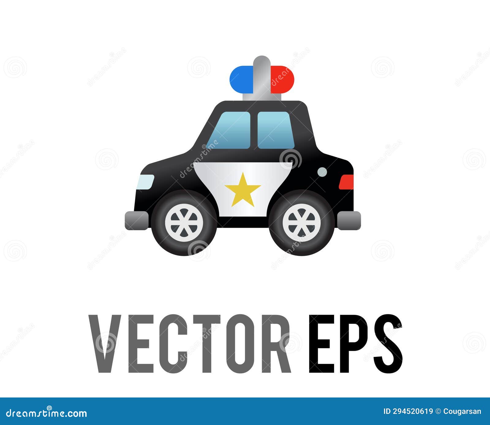 Isolated Vector Black Police Car Icon with an Emergency Light Stock ...