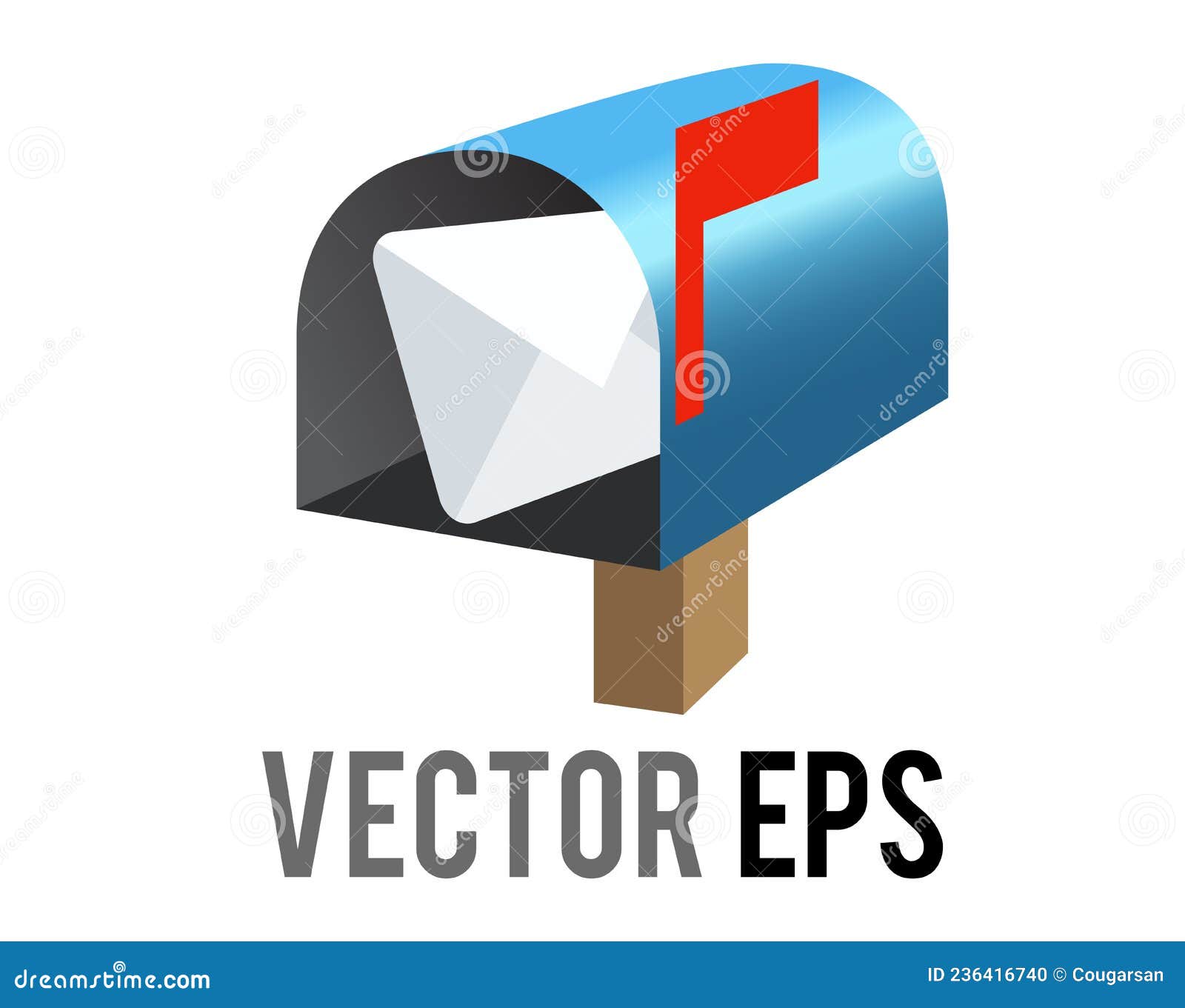 Vector Blue Open Mailbox, Letterbox, Postbox Icon with Red Raised Flag ...