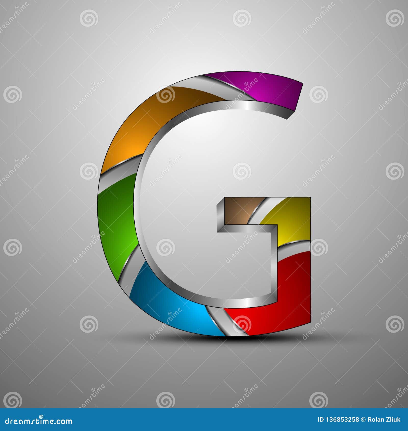 Isolated Vector 3d Logo.Metallic Letter G with Colored Section Stock ...