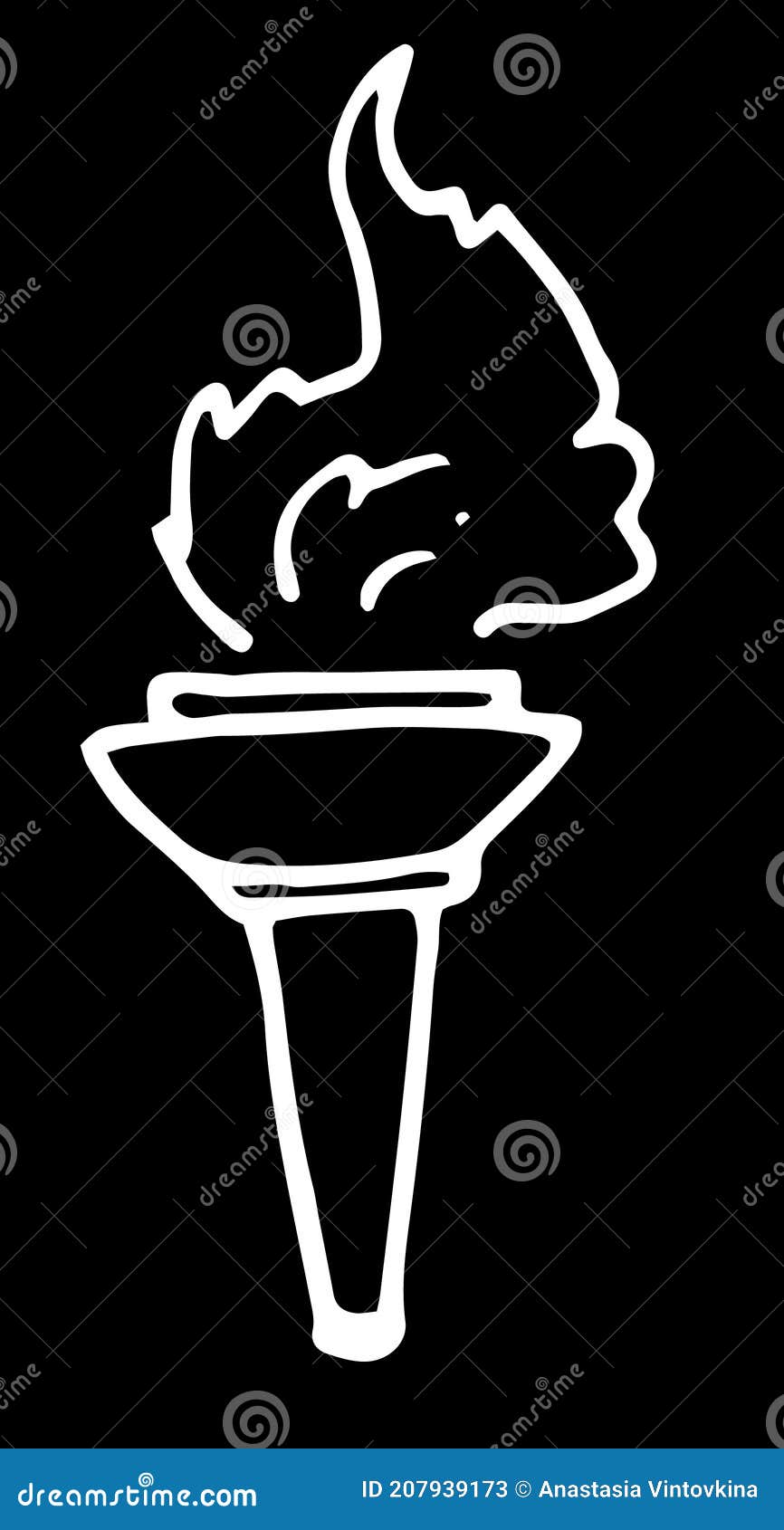 Isolated Vector Element Torch White Outline Illustration on Black ...