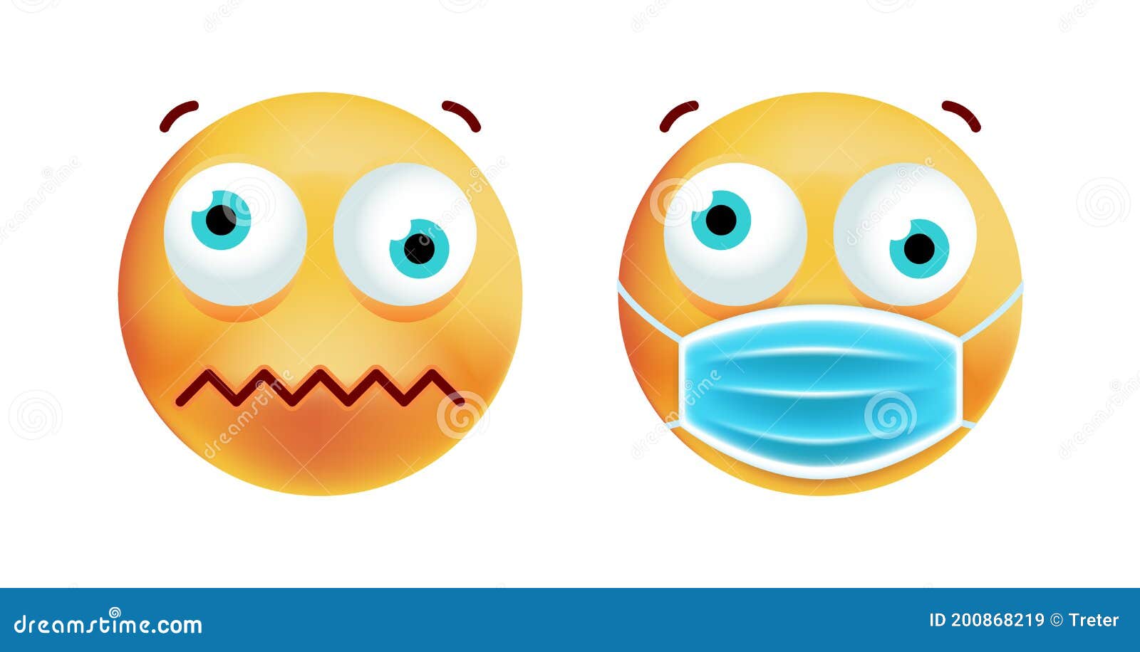 Realistic Cute Emoticon with Face Mask on White Background Stock ...