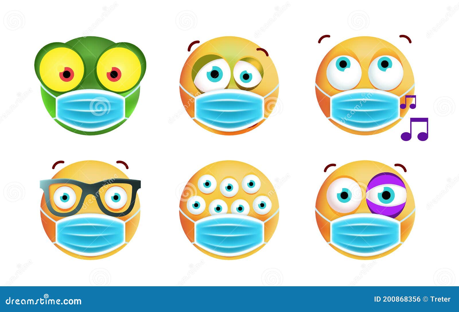 Realistic Cute Emoticon with Face Mask on White Background Stock ...