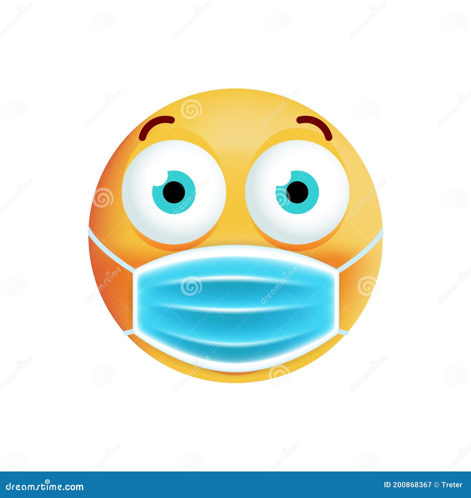 Realistic Cute Emoticon with Face Mask on White Background Stock ...