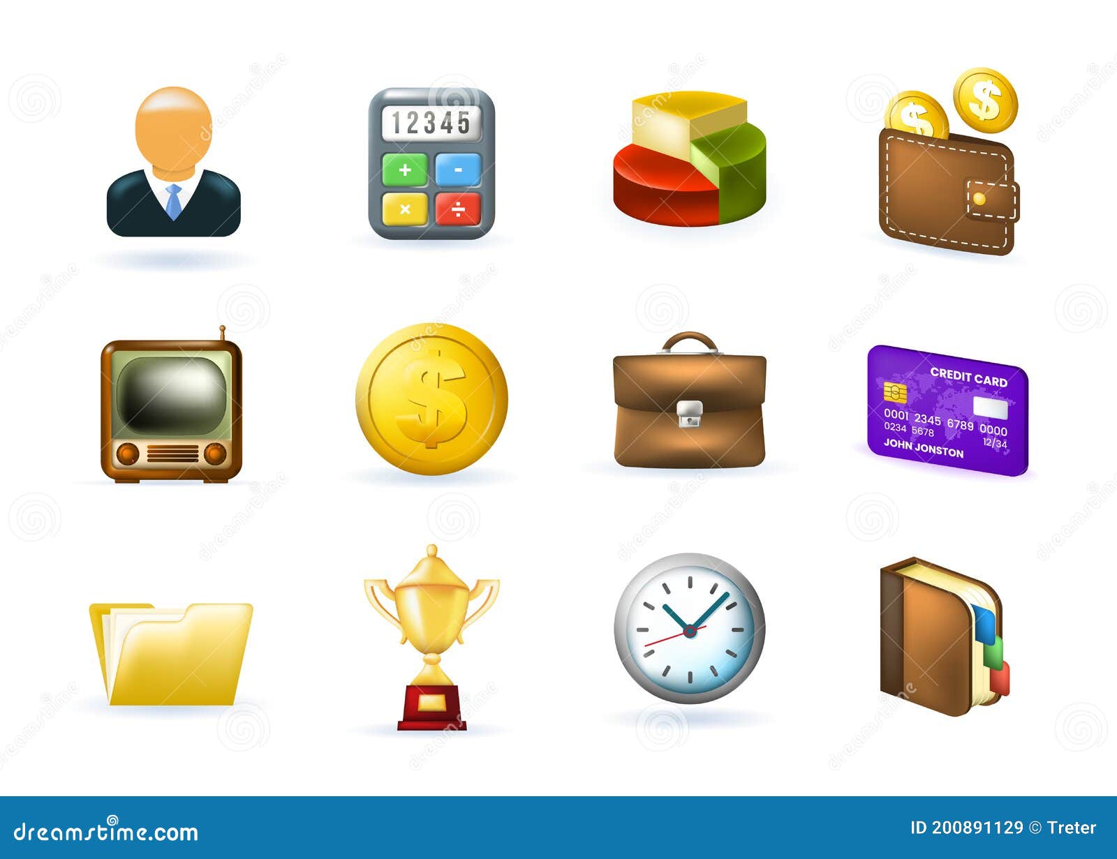 Realistic Cute Icons on White Background . Isolated Vector Illustration ...