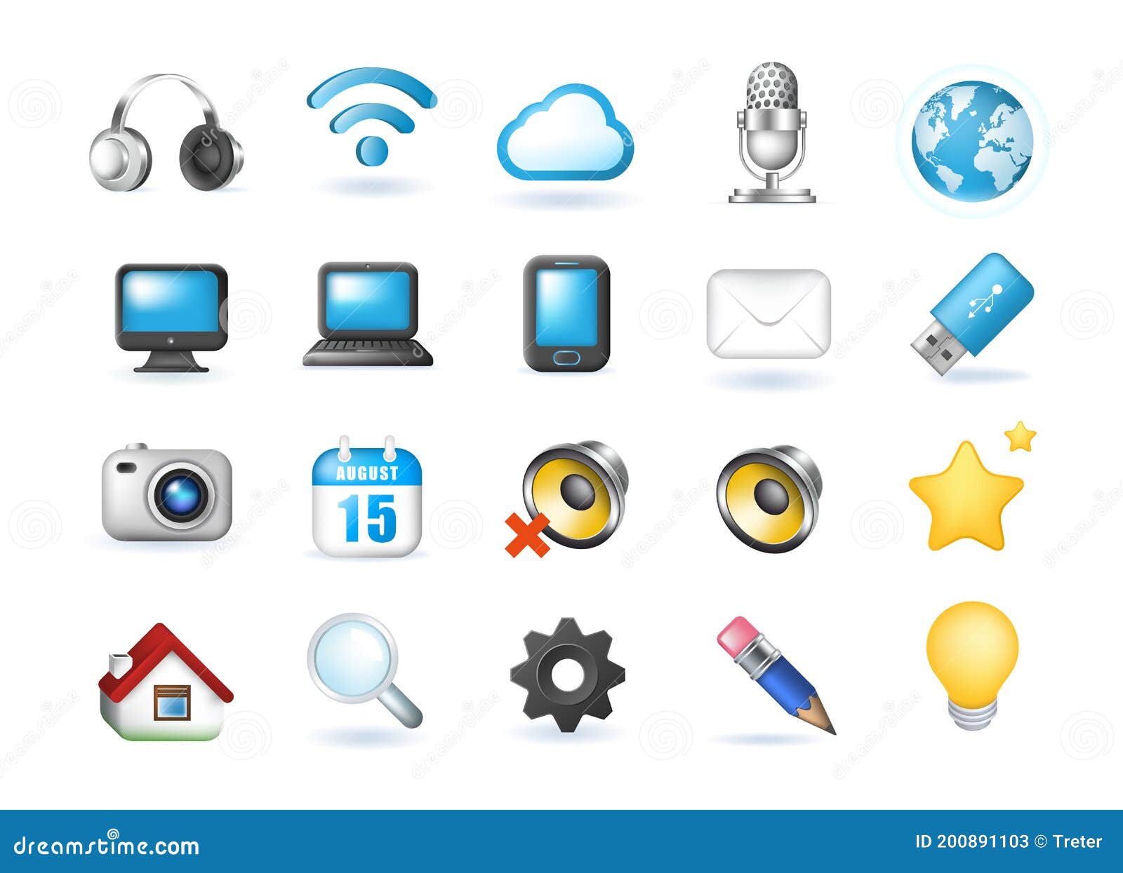 Realistic Cute Multimedia Icons on White Background . Isolated Vector ...
