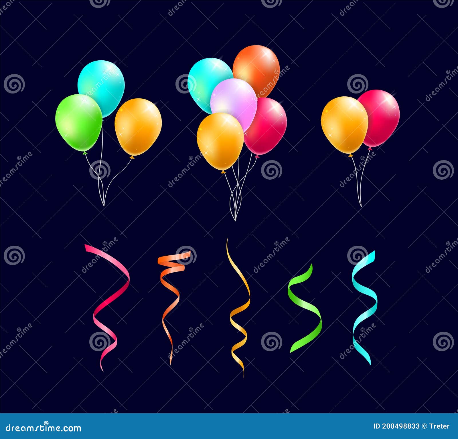 Set of Realistic Isolated Colorful Party Elements on Black Background ...