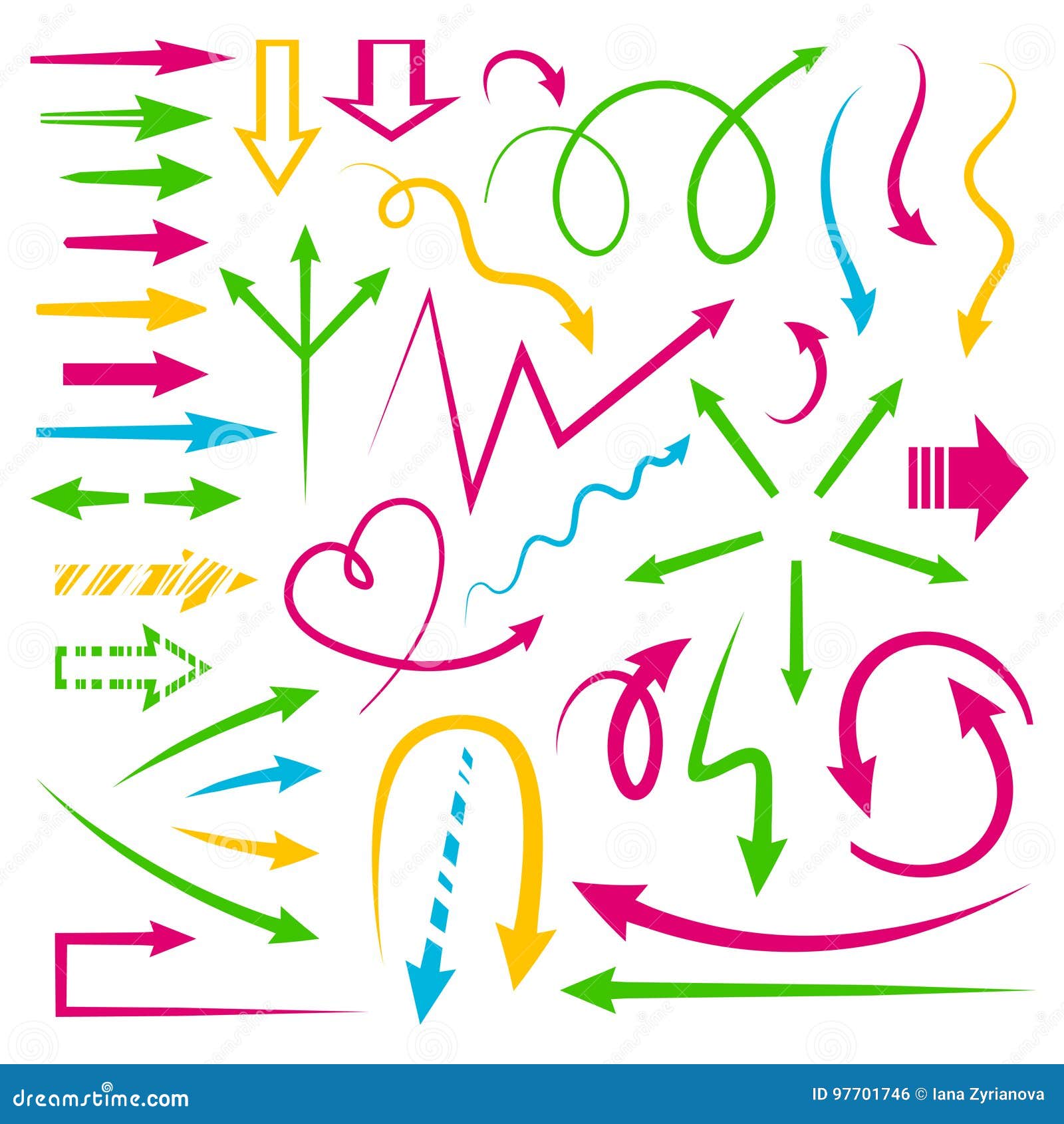 Isolated Vector Hand Drawn Arrows Set Bright Color Stock Vector ...