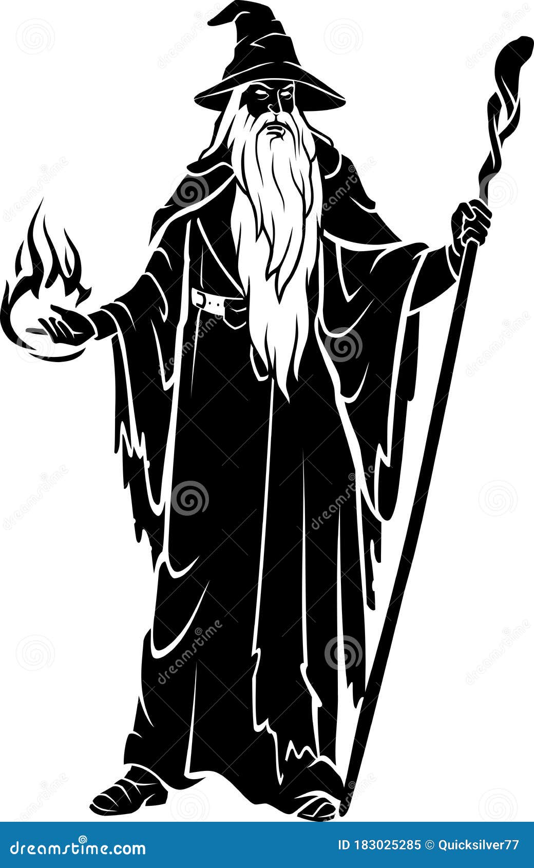 Old Wizard with Staff, Casting Spells Stock Vector - Illustration of ...