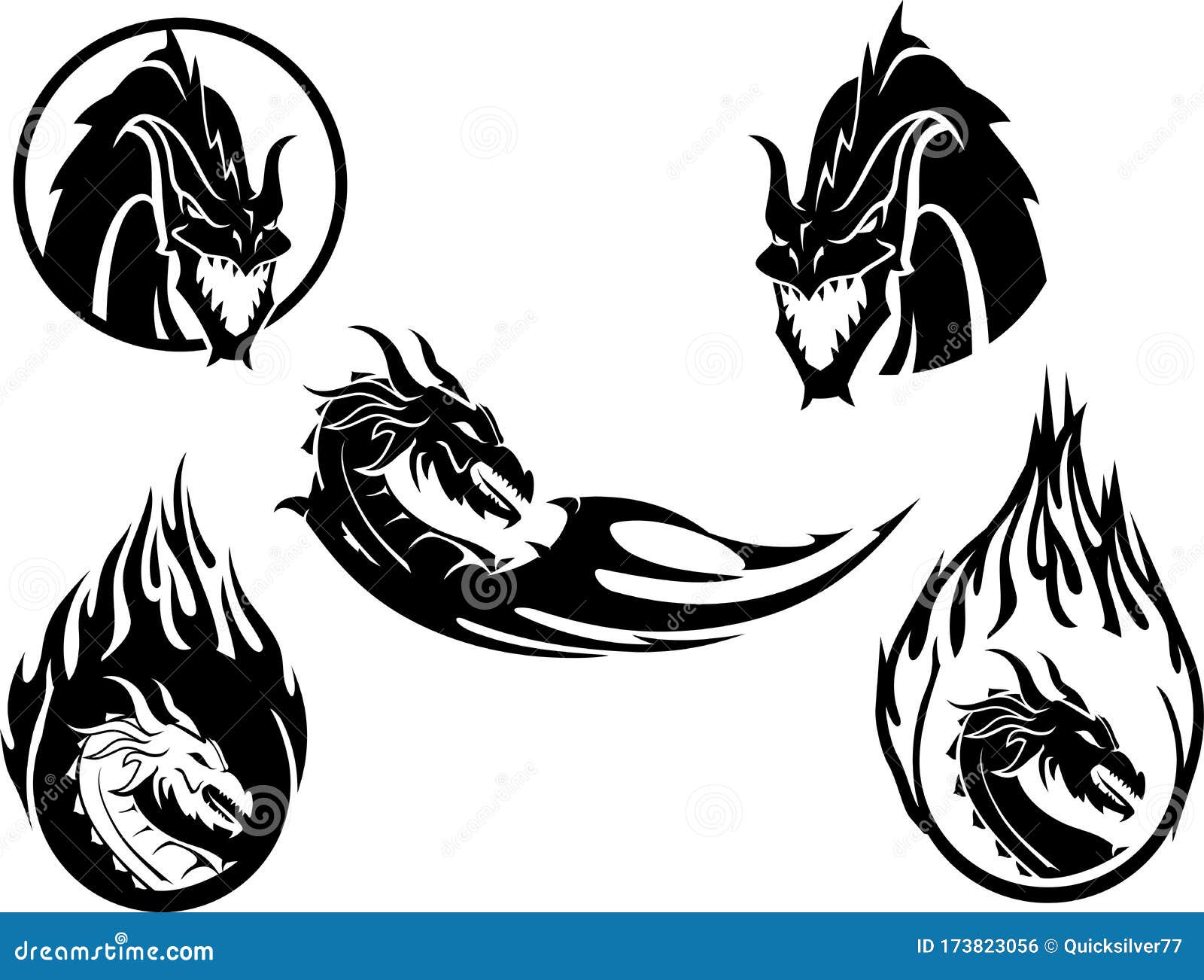 Dragon Head Silhouette Design Set Stock Vector - Illustration of ...