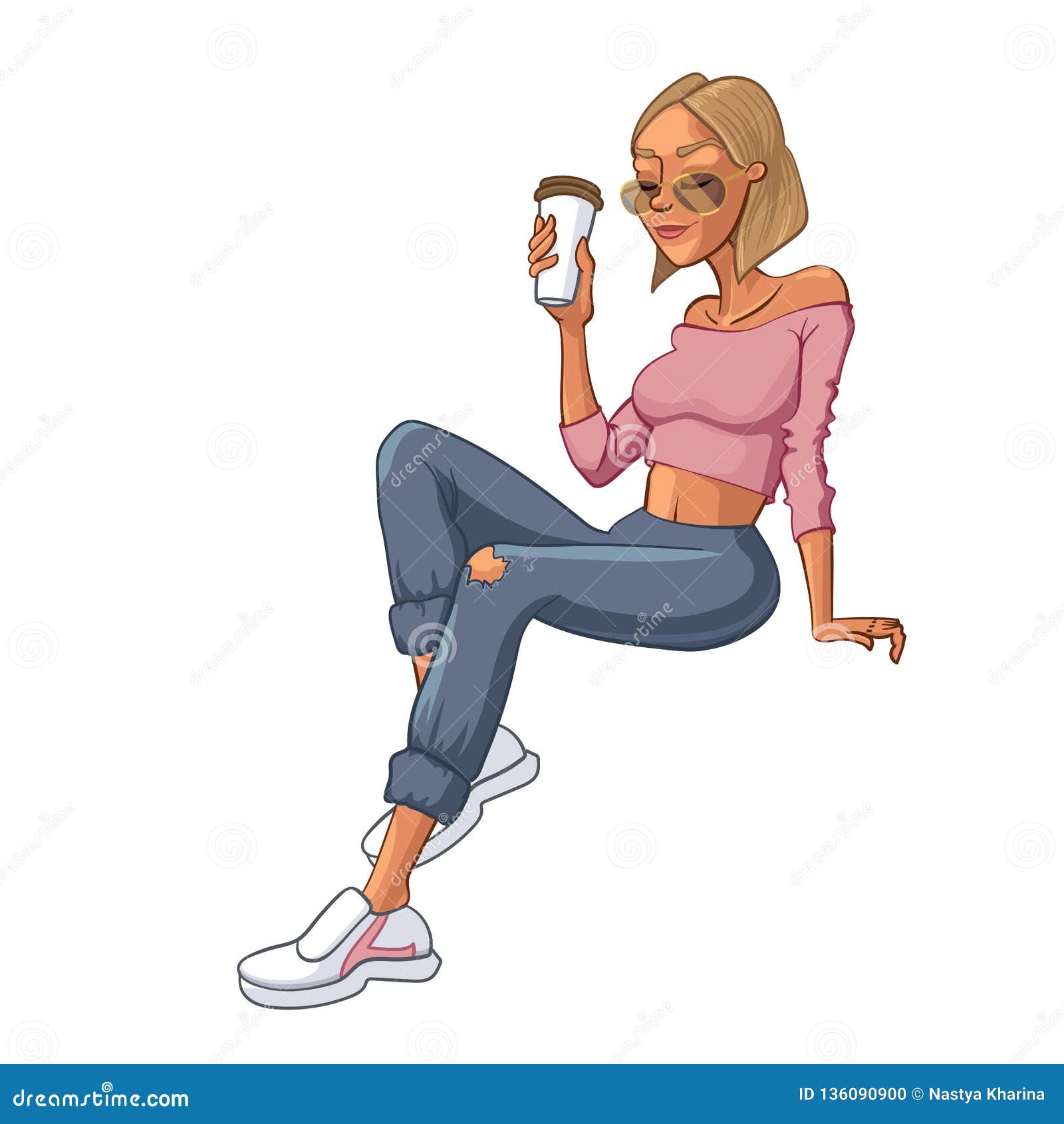 Vector Blonde Girl Sitting with a Cup of Coffee Stock Vector ... Vector Blonde Girl Sitting with a Cup of Coffee Stock Vector ...