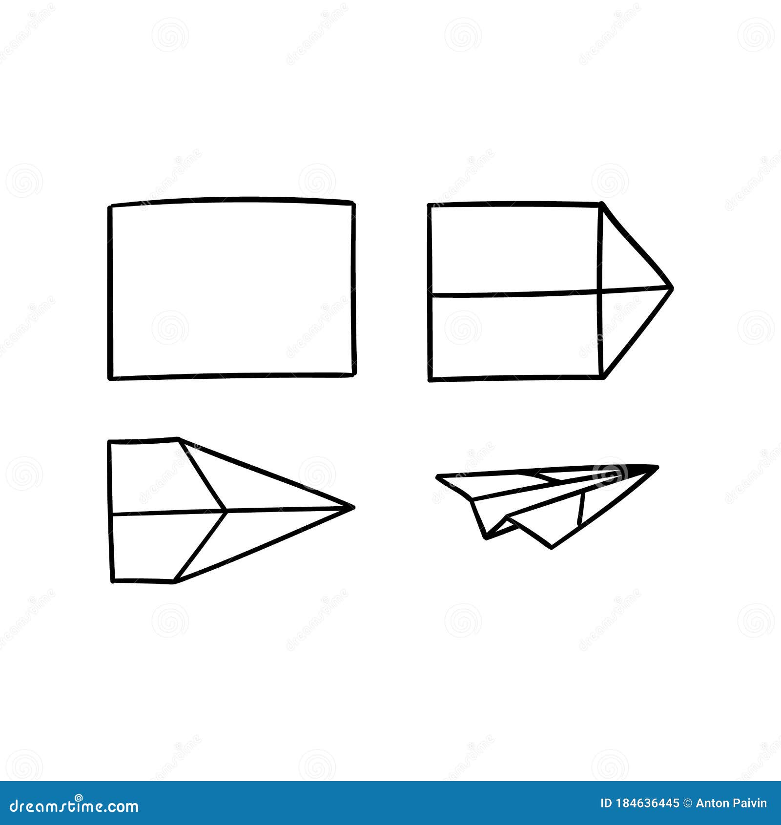Simple Paper Planes Set Tutorial Line Art Doodle Style - Isolated ...