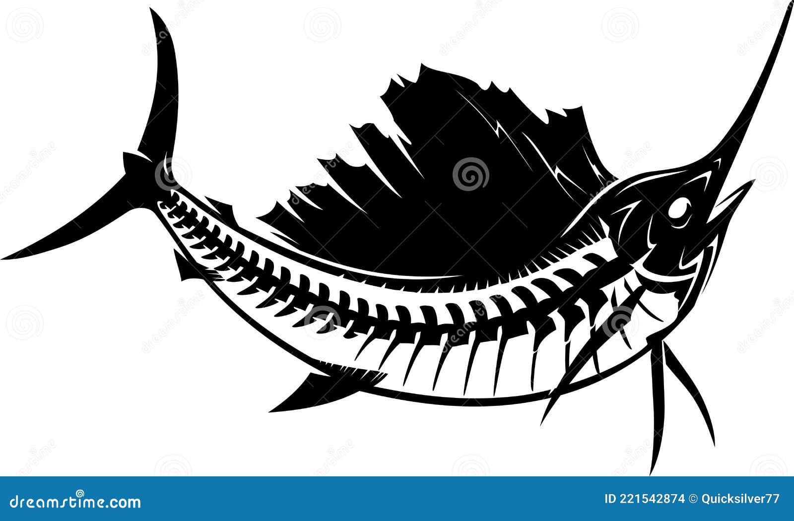 Sail Fish Bone Silhouette, Side View Stock Vector - Illustration of ...