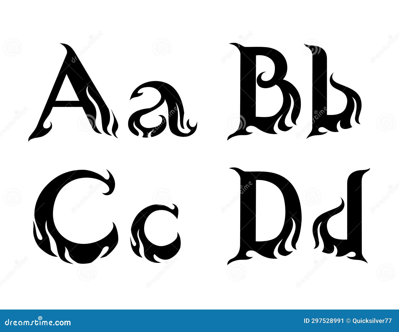 Flame Monogram Style Letters a, B, C, D Stock Vector - Illustration of ...