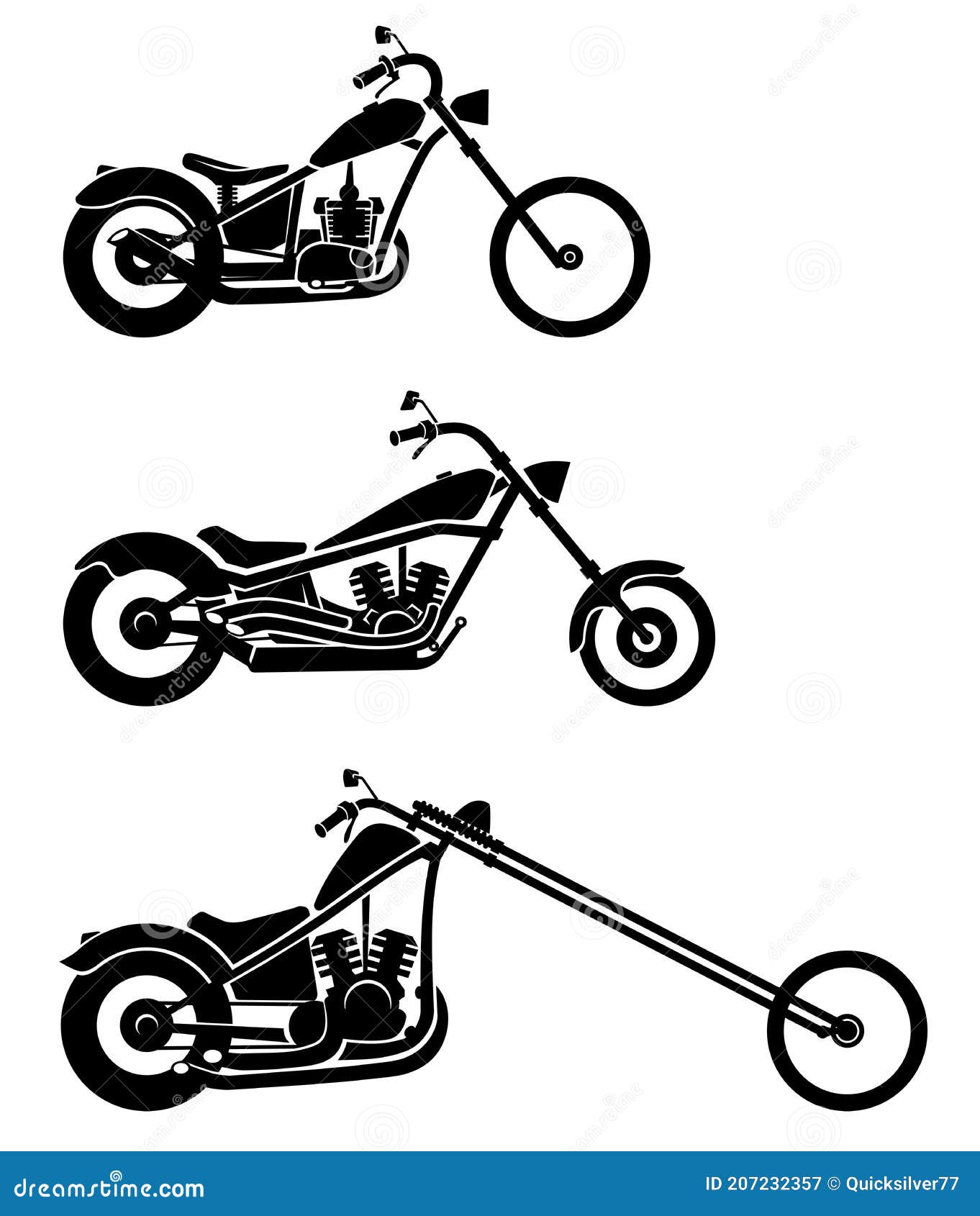 Chopper Motorcycle Evolution Concept, Silhouette Set Cartoon Vector ...