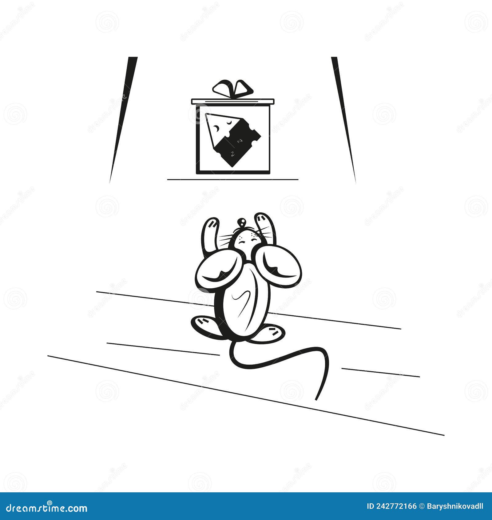 Isolated Vector Mouse Standing Near a Present Box with a Slice of ...