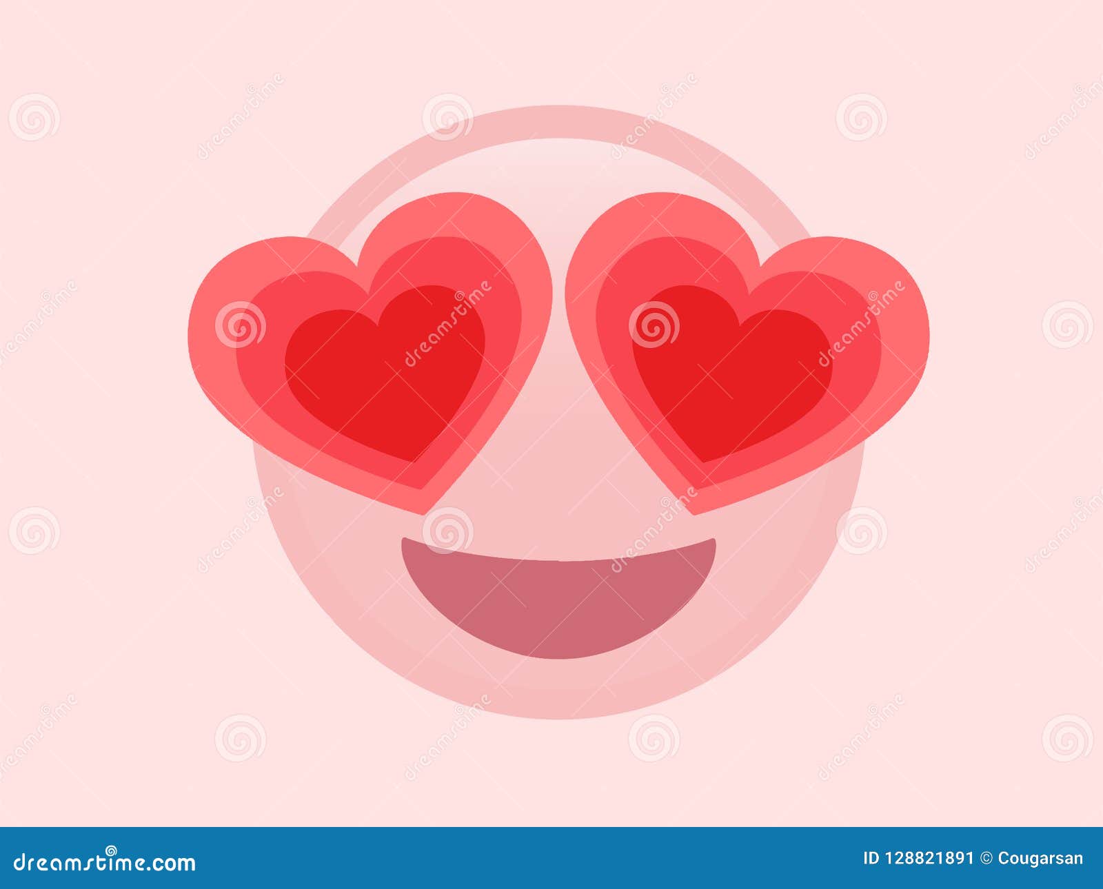 Isolated Vector Pink Happy Face with Red Heart Eyes Flat Icon Stock ...
