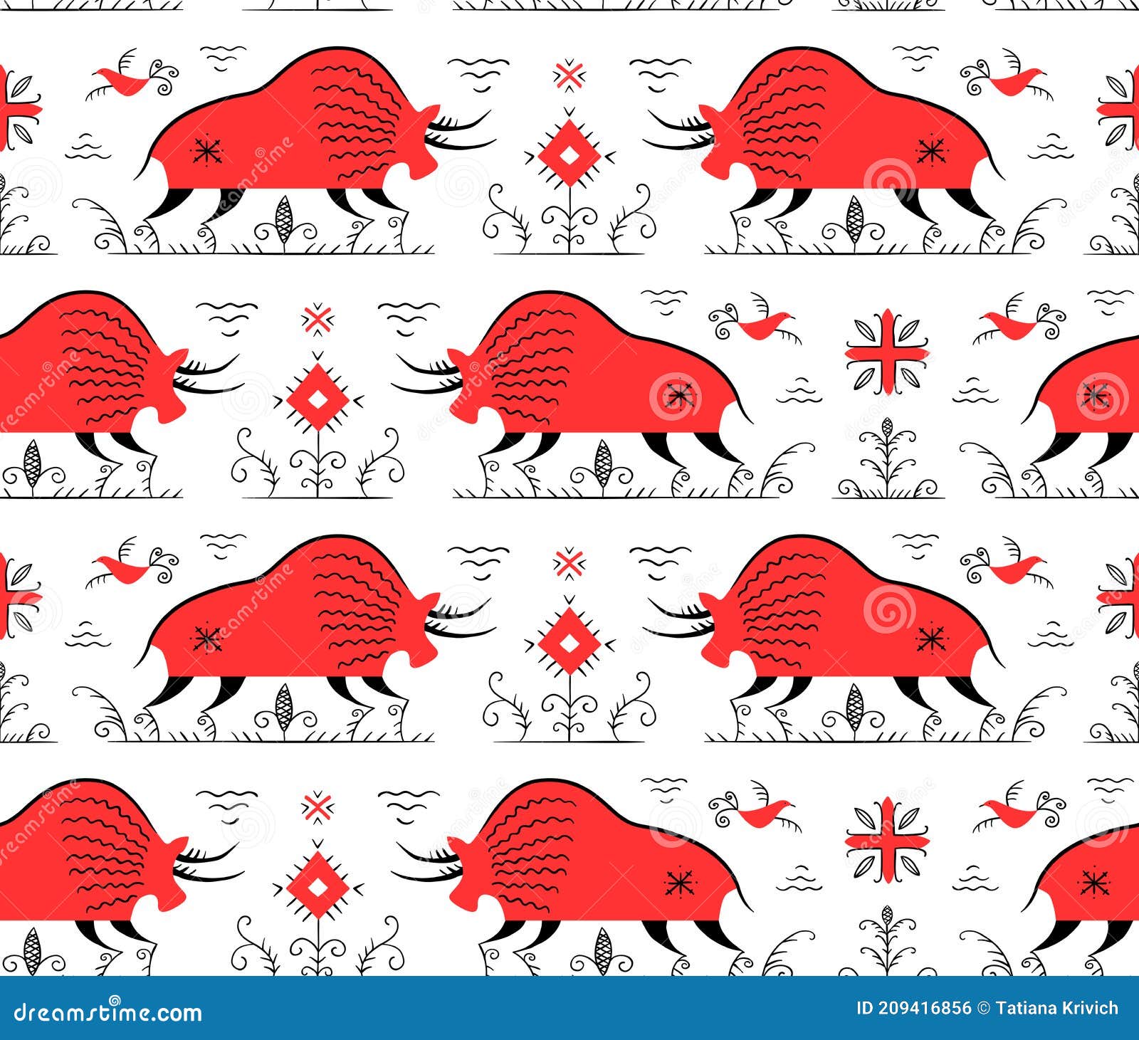 Isolated Vector Seamless Pattern. Stylized Russian Folklore. Stock ...