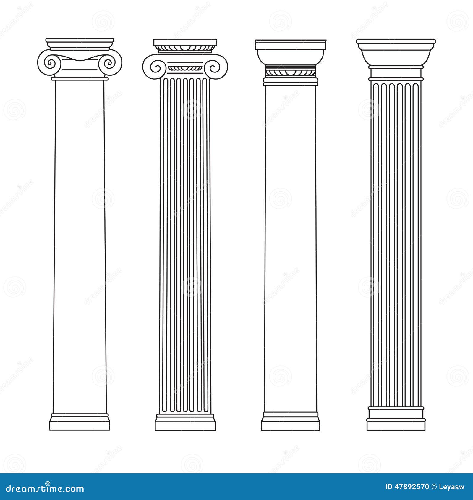 Isolated Vector Set of Columns. Black and White Line Drawing. Stock ... Isolated Vector Set of Columns. Black and White Line Drawing. Stock ...