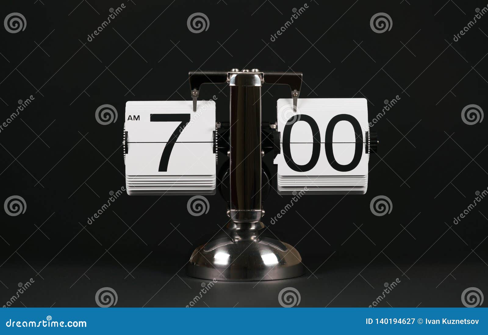 Isolated Vintage Flip Clock on Black Background at Seven O`clock Stock ...