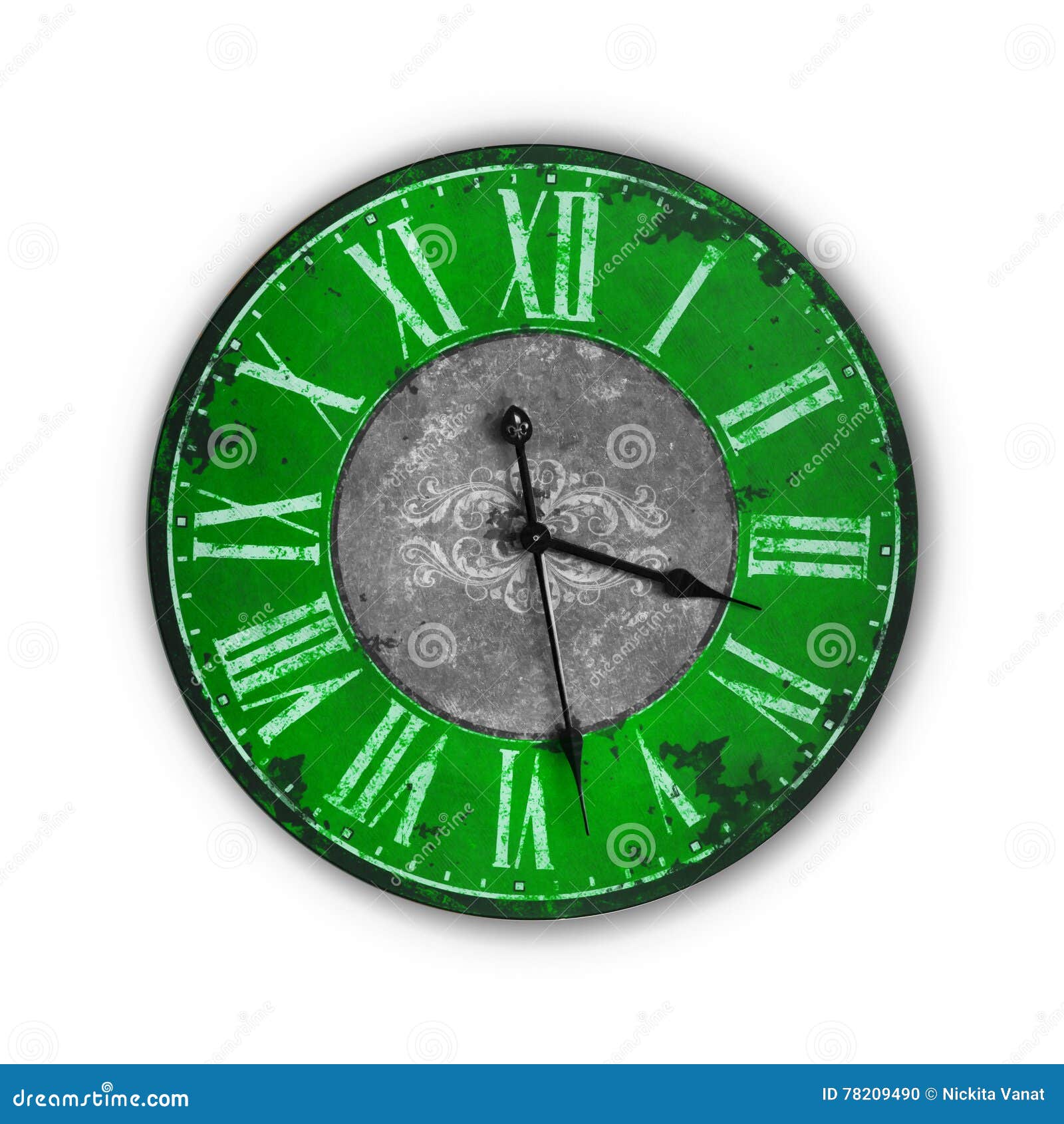 Isolated Vintage Old Green Clock Stock Photo - Image of bright, second ...
