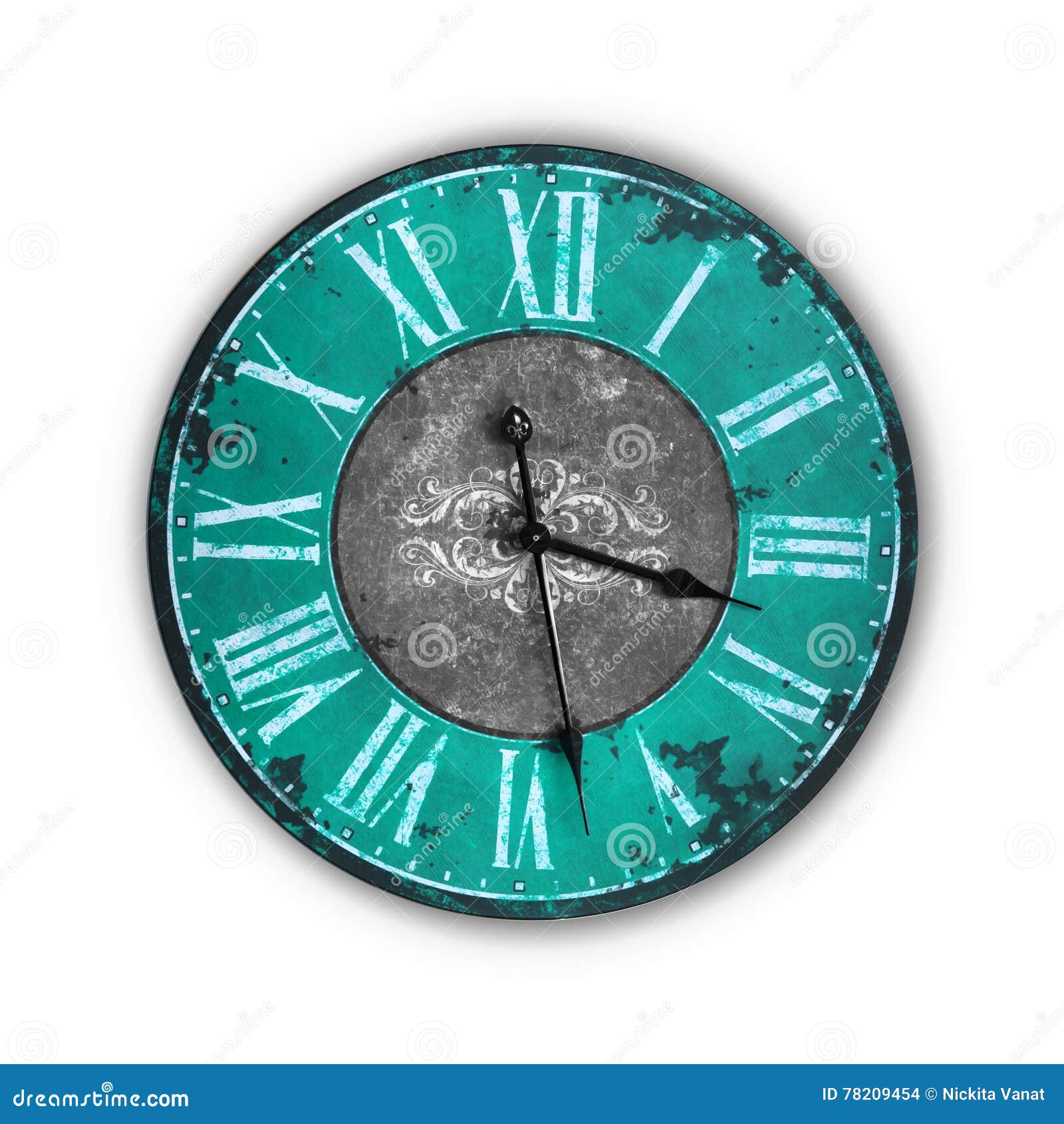 Isolated Vintage Old Light Blue Clock Stock Photo - Image of wall, blue ...