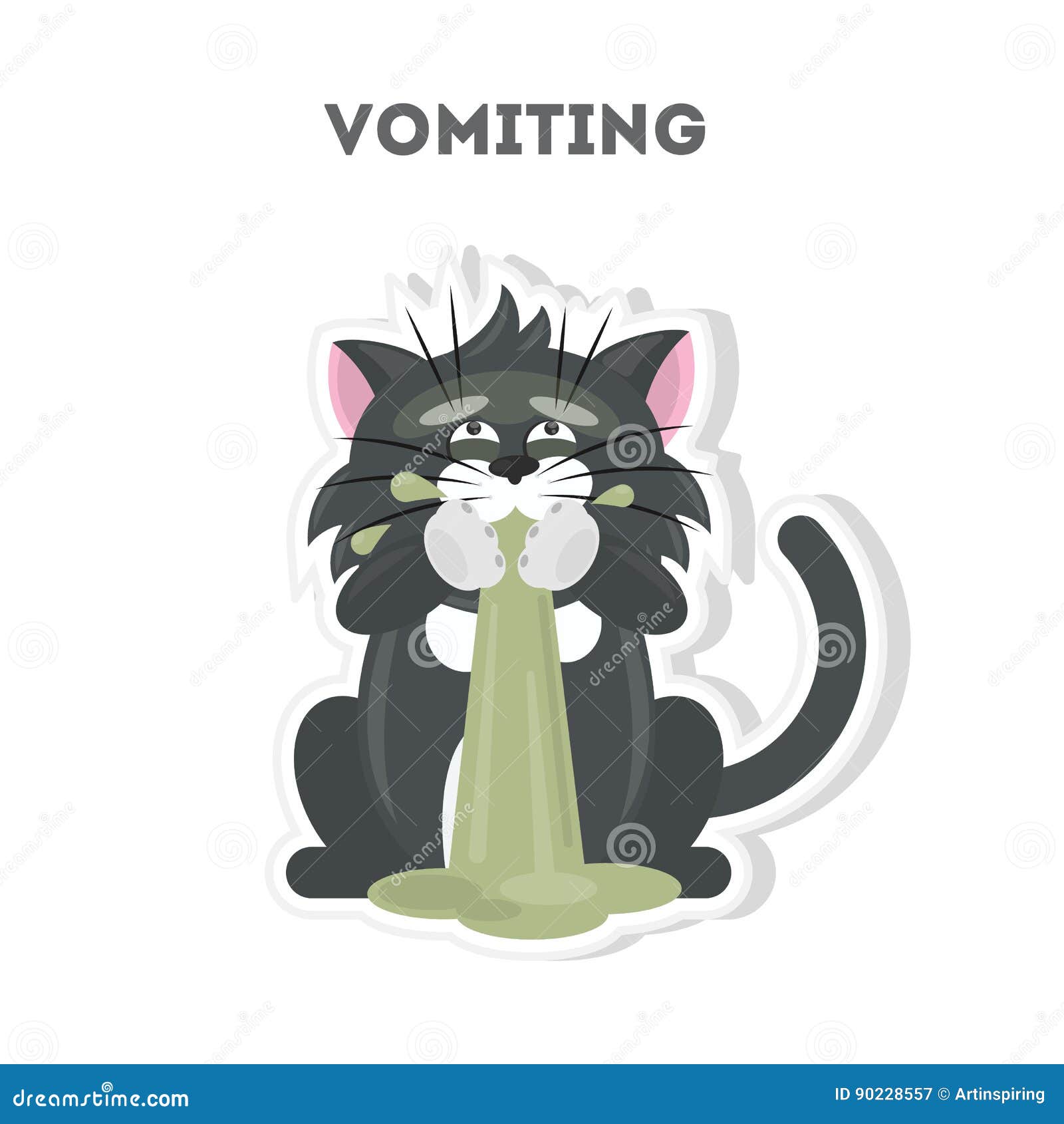 Isolated vomiting cat. stock vector. Illustration of green - 90228557