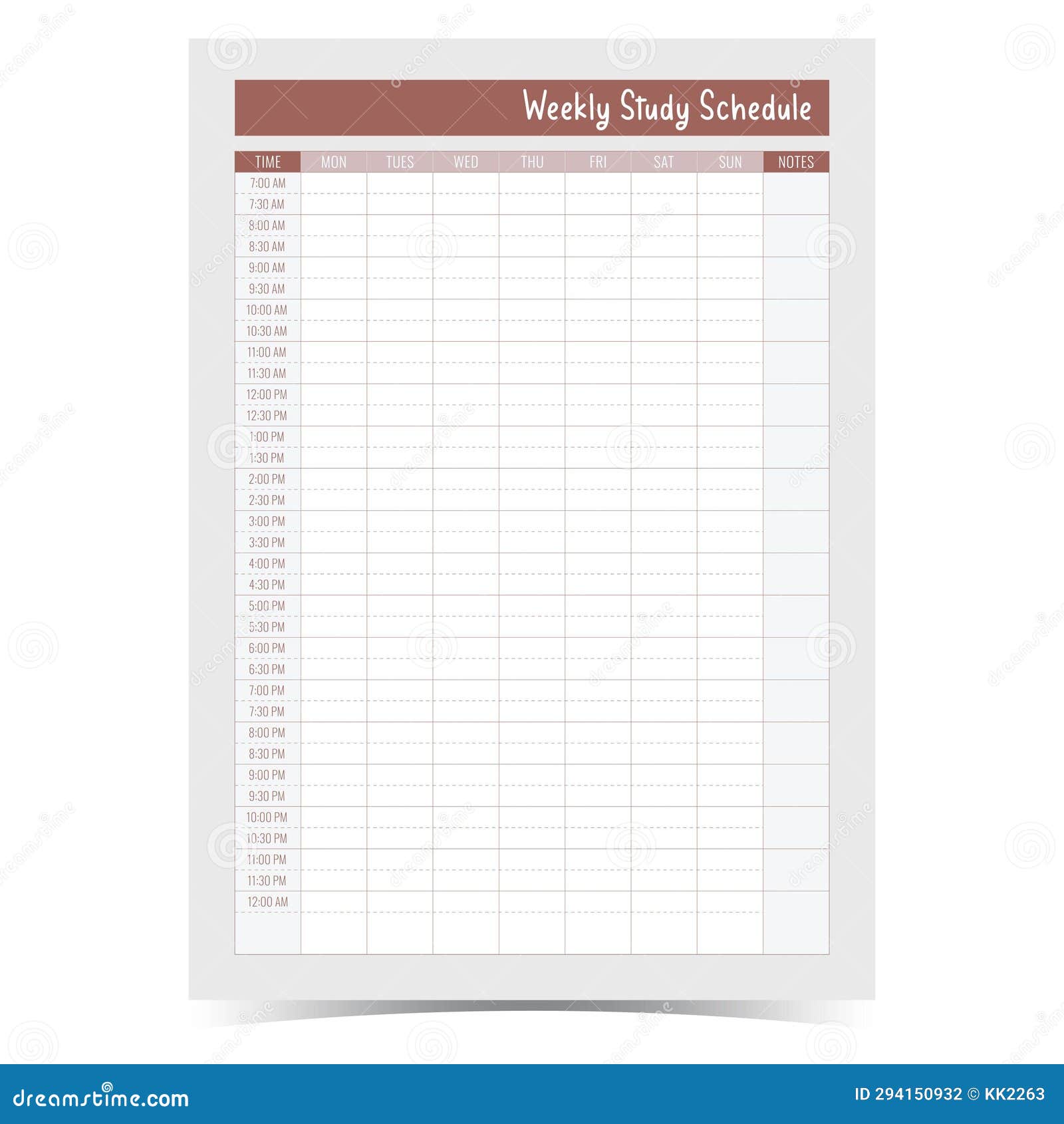 Isolated Weekly Study Schedule Template Stock Vector - Illustration of ...