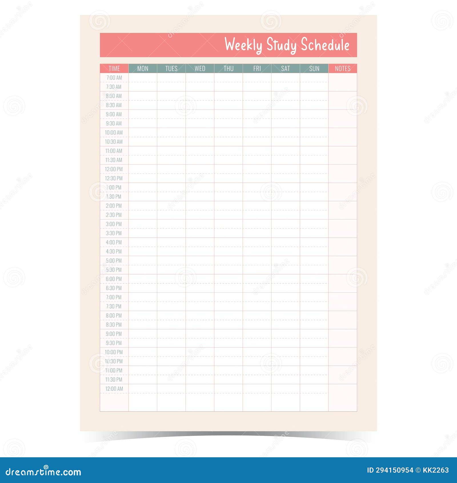 Isolated Weekly Study Schedule Template Stock Vector - Illustration of ...