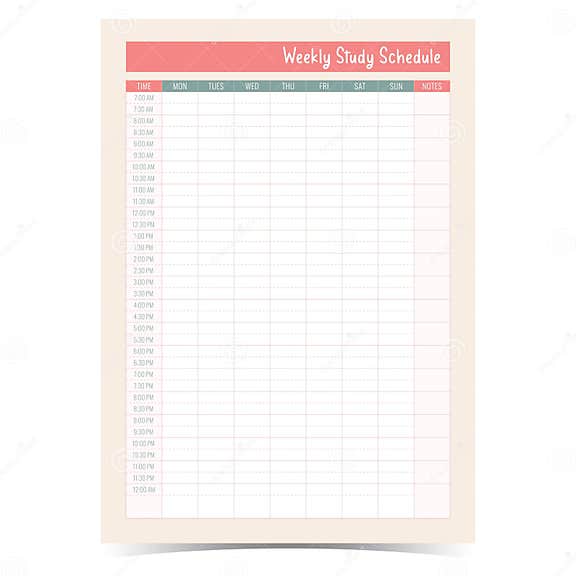 Isolated Weekly Study Schedule Template Stock Illustration ...