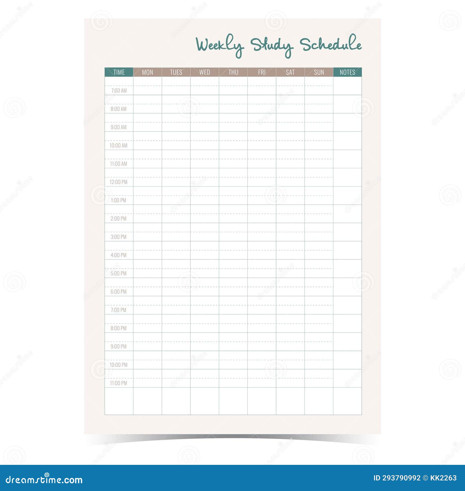 Isolated Weekly Study Schedule Template Stock Vector - Illustration of ...