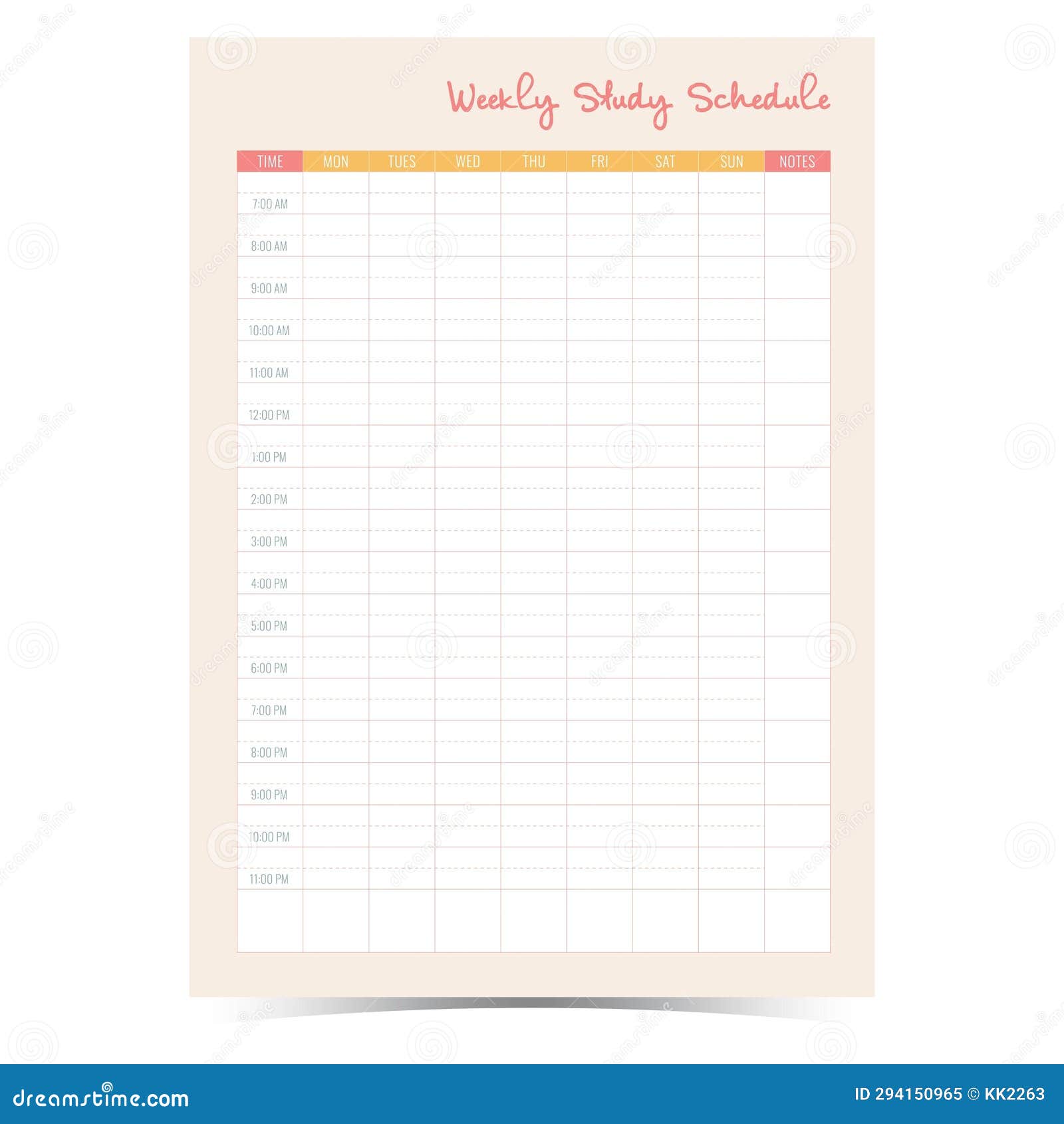 Isolated Weekly Study Schedule Template Stock Vector - Illustration of ...